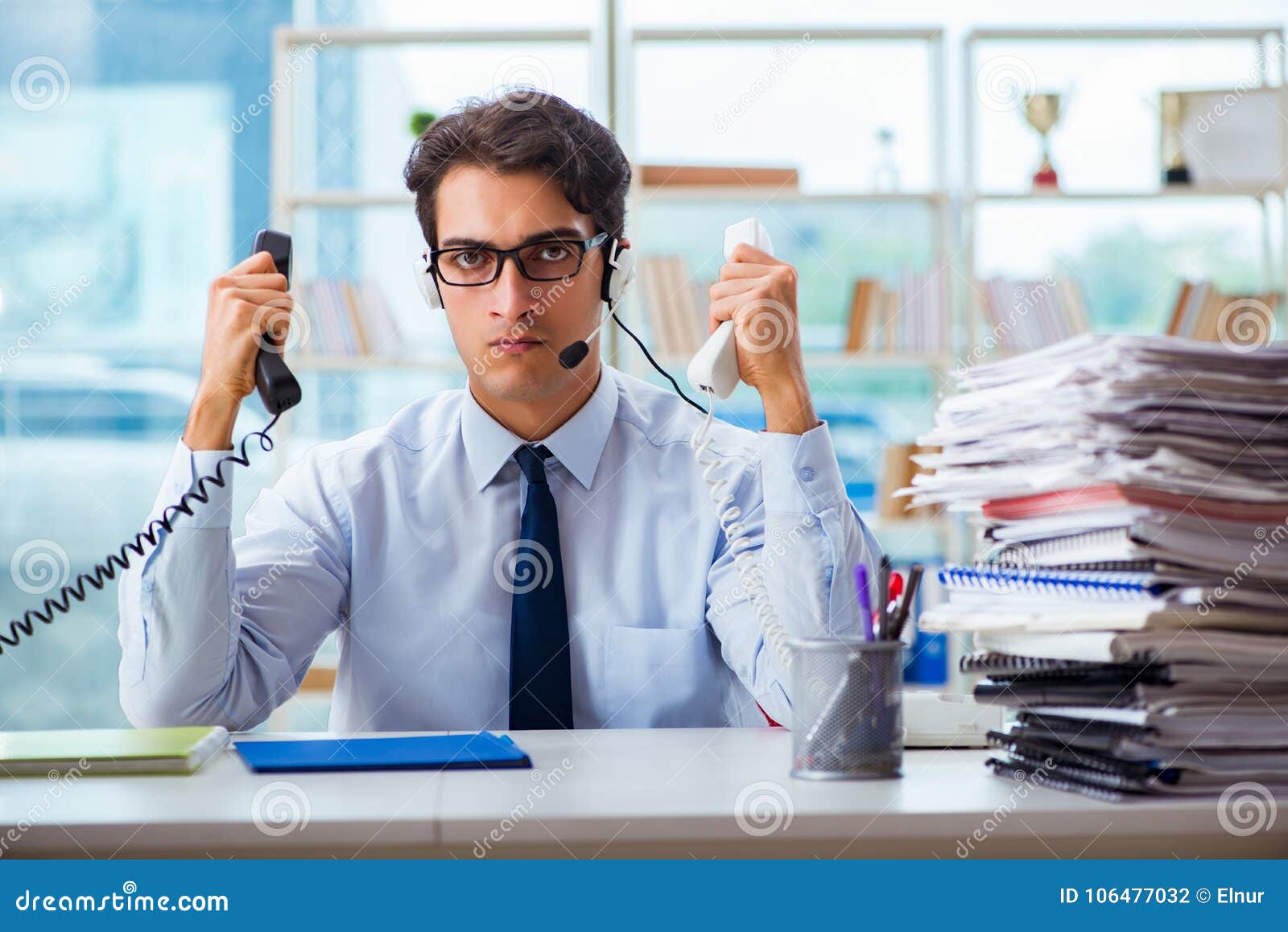 The Unhappy Angry Call Center Worker Frustrated with Workload Stock ...