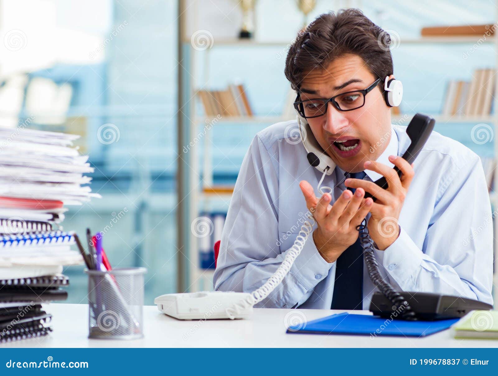 Unhappy Angry Call Center Worker Frustrated with Workload Stock Image ...