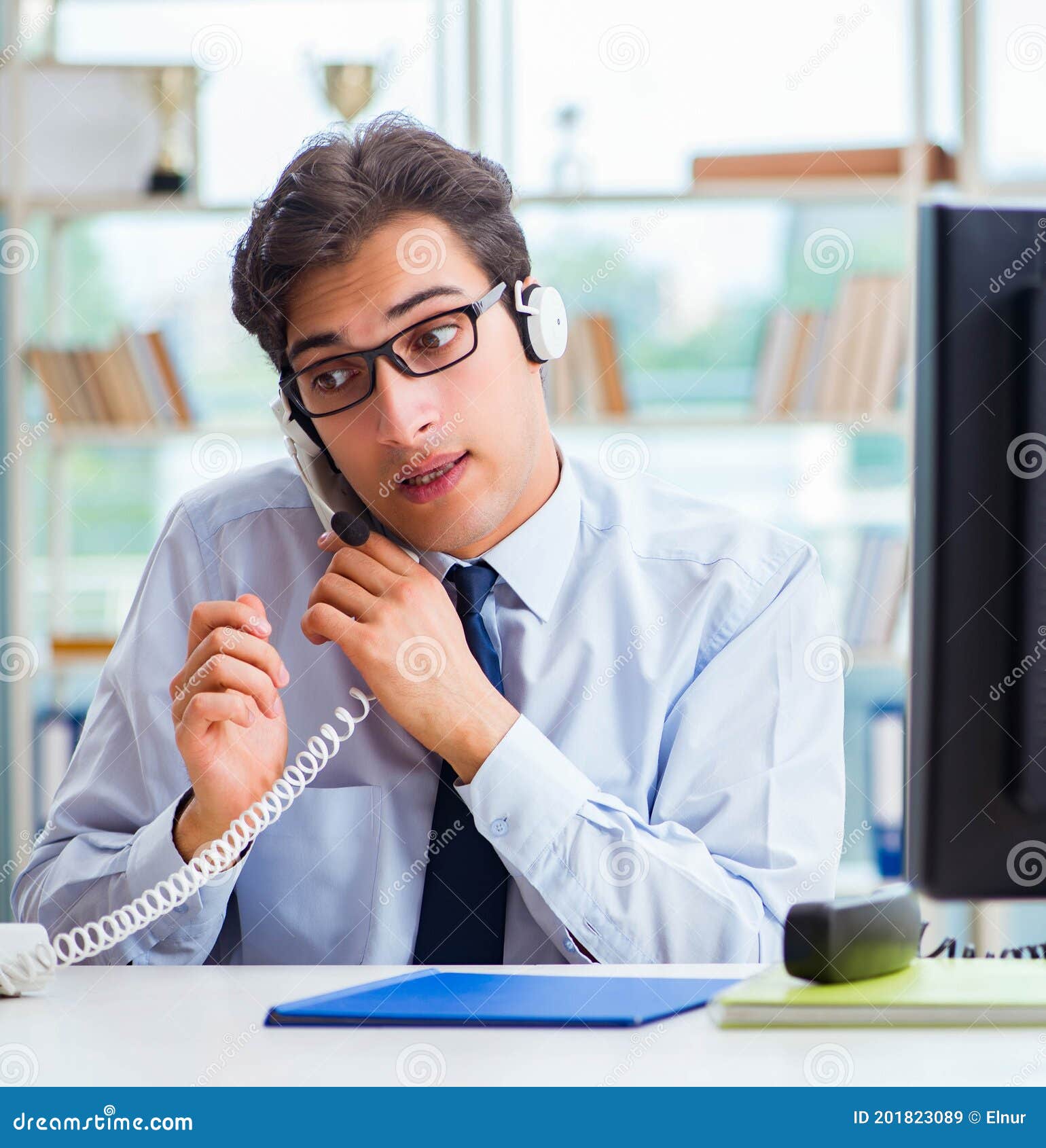 Unhappy Angry Call Center Worker Frustrated with Workload Stock Image ...