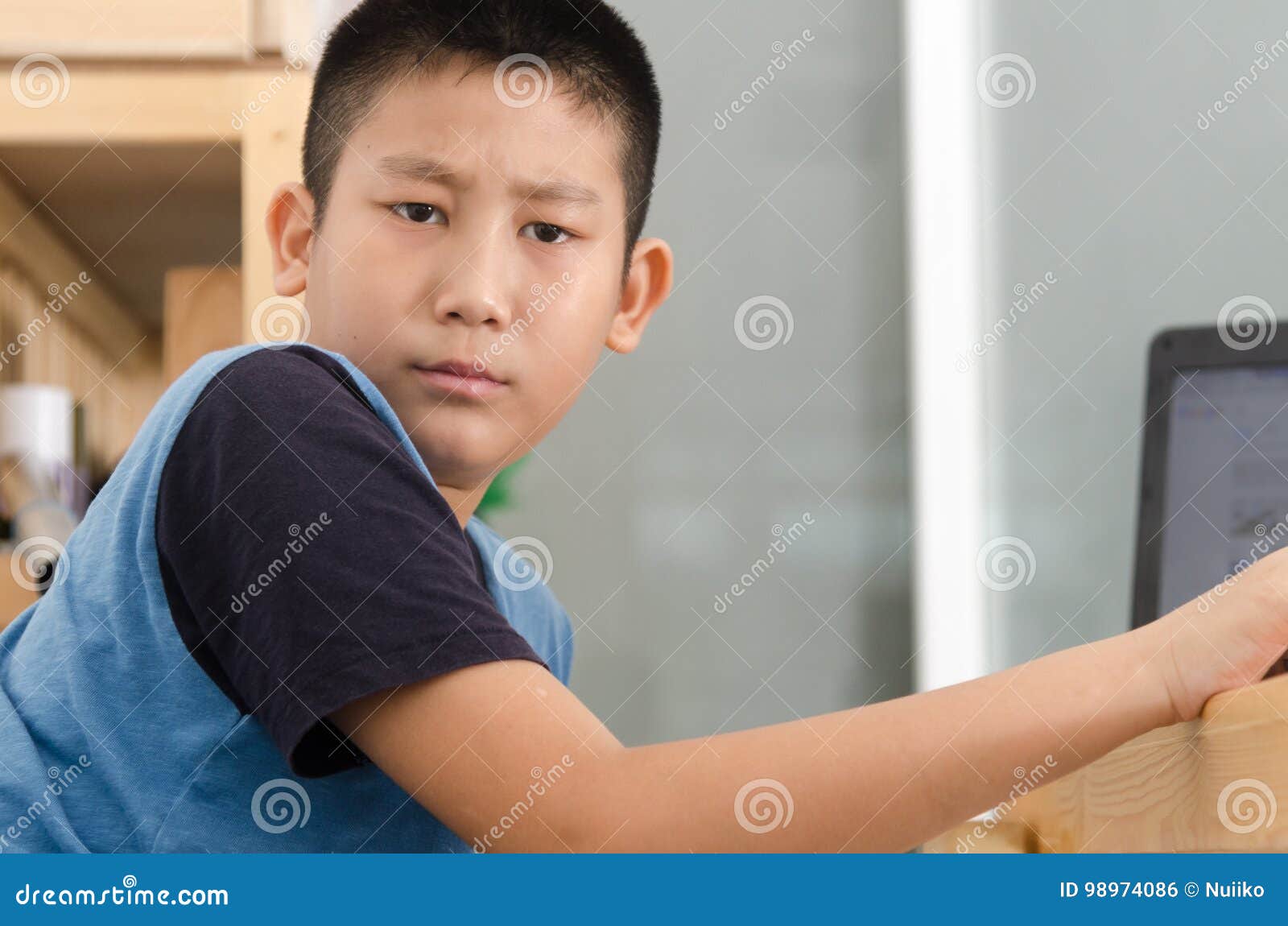 Asian Boy Using Laptop Computer at Home Stock Photo - Image of male ...