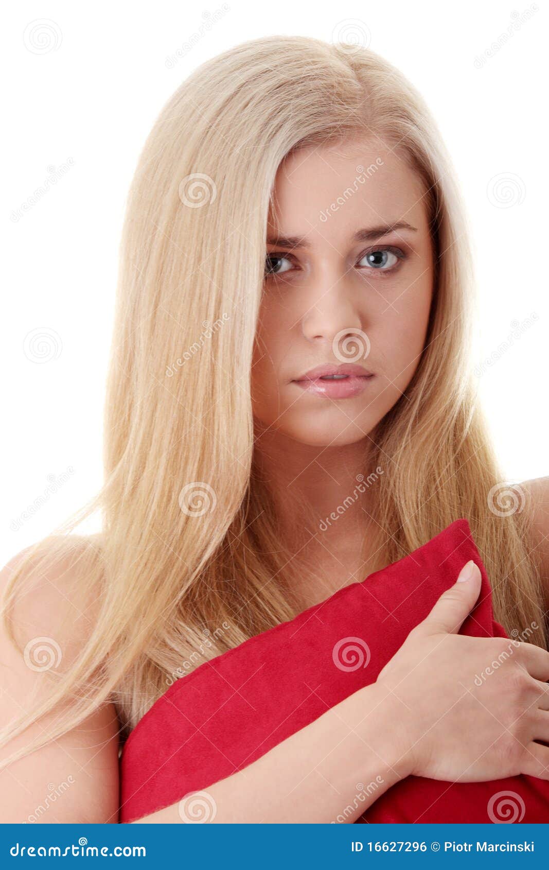 Unhappy blond woman stock photo. Image of hands, expression - 16627296