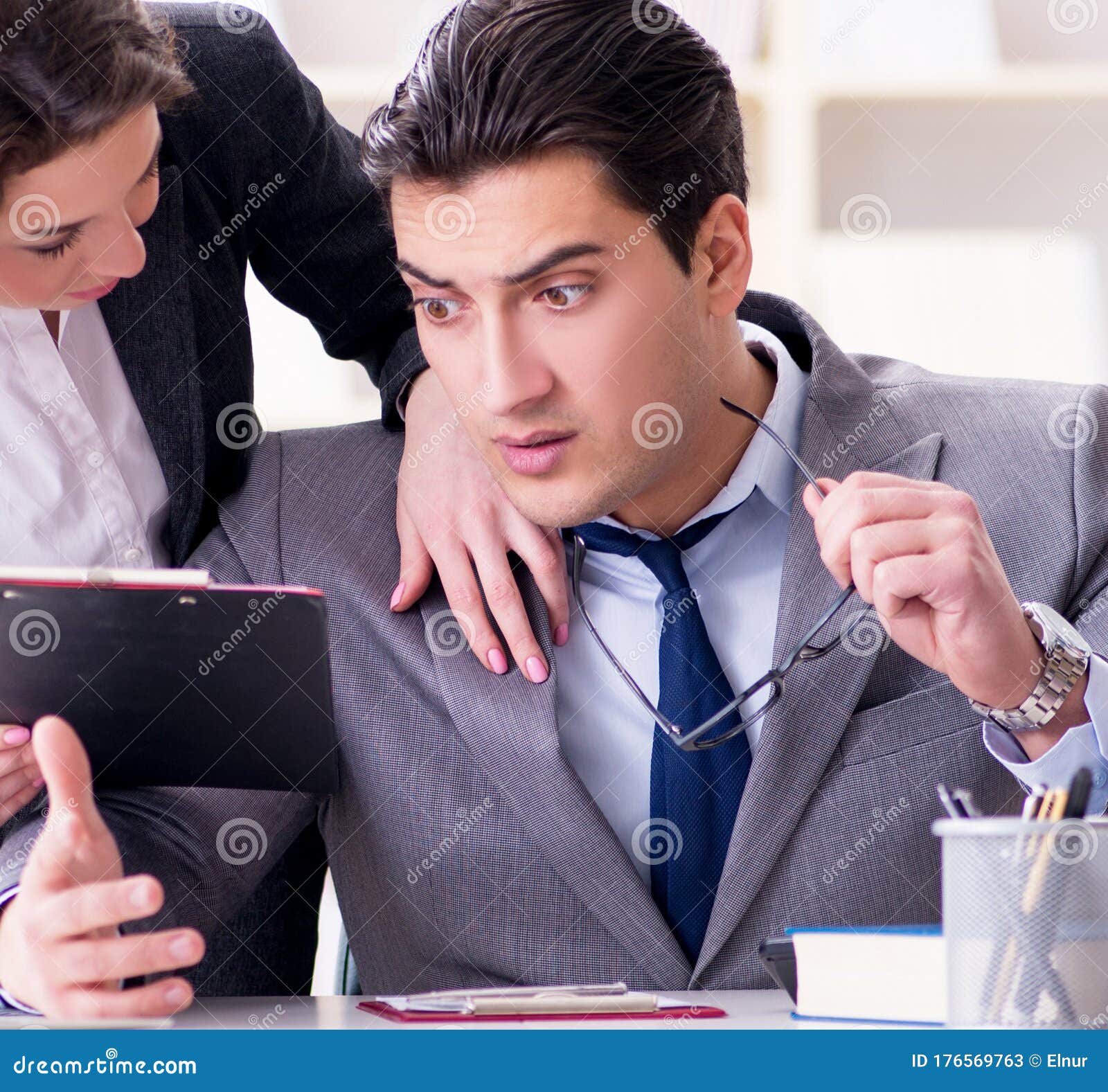 Unhappy Boss Having a Chat with His Secretary Stock Image - Image of ...