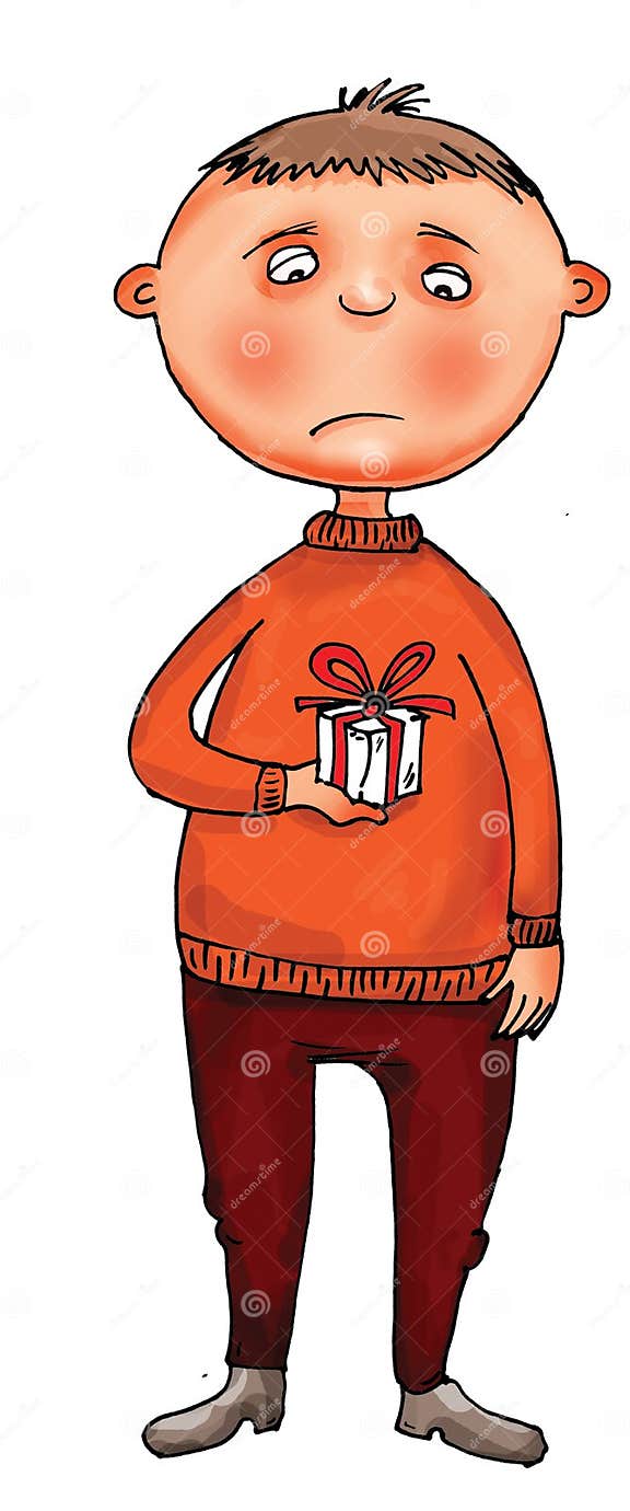 Unhappy Boy with Small Present Stock Illustration - Illustration of ...