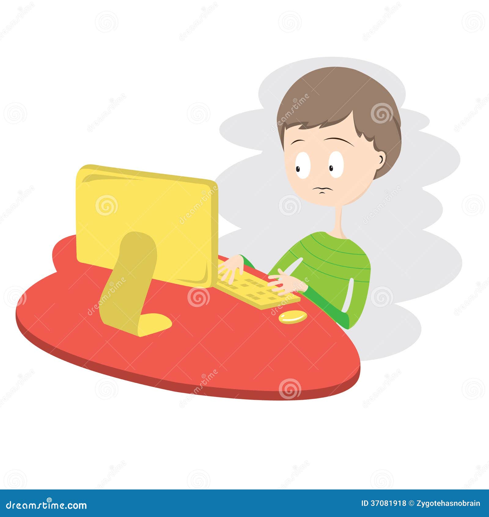 Unhappy Boy Using Computer. Stock Vector - Illustration of child ...