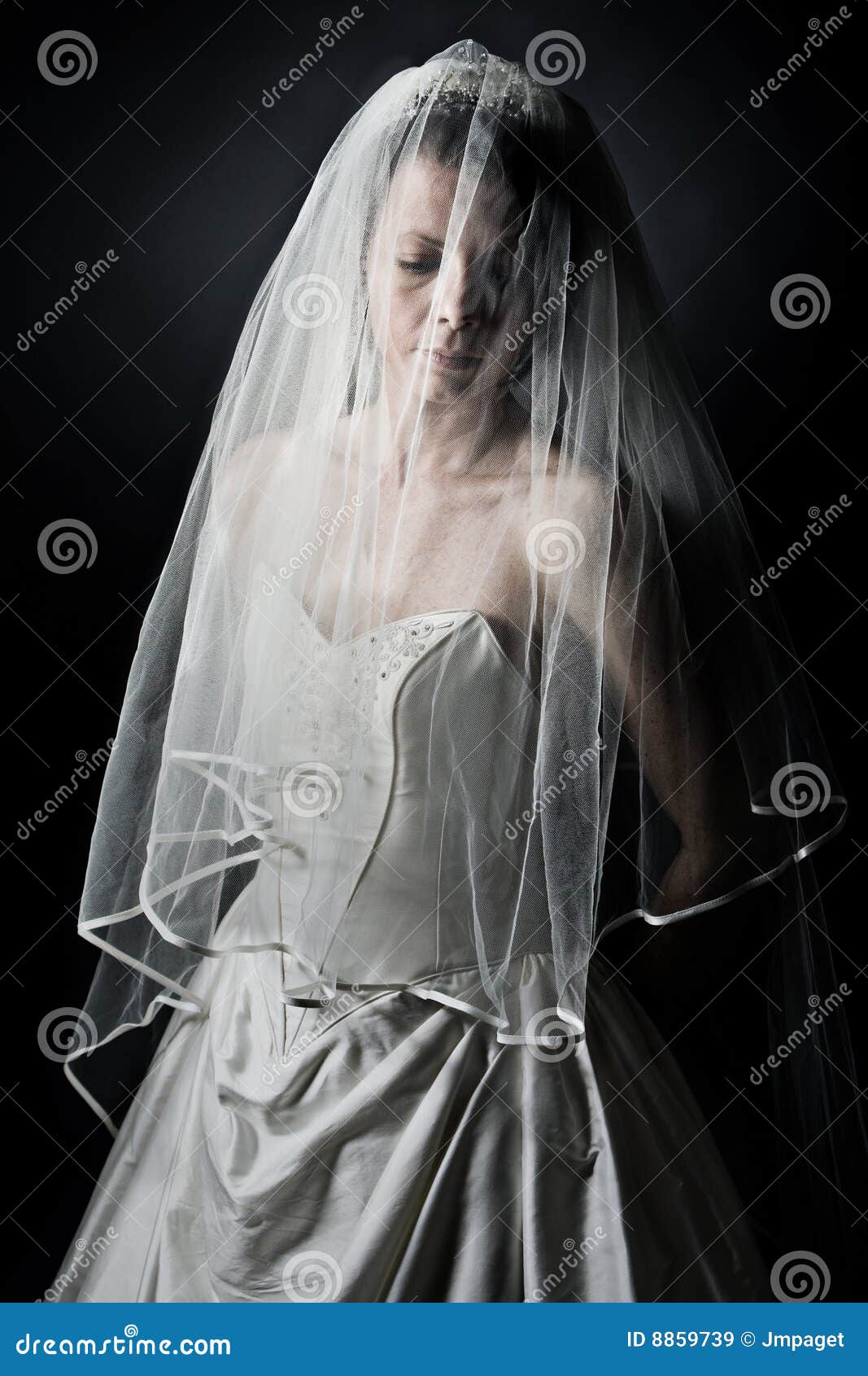 Unhappy Bride Against Dark Background Stock Image - Image of gilted ...