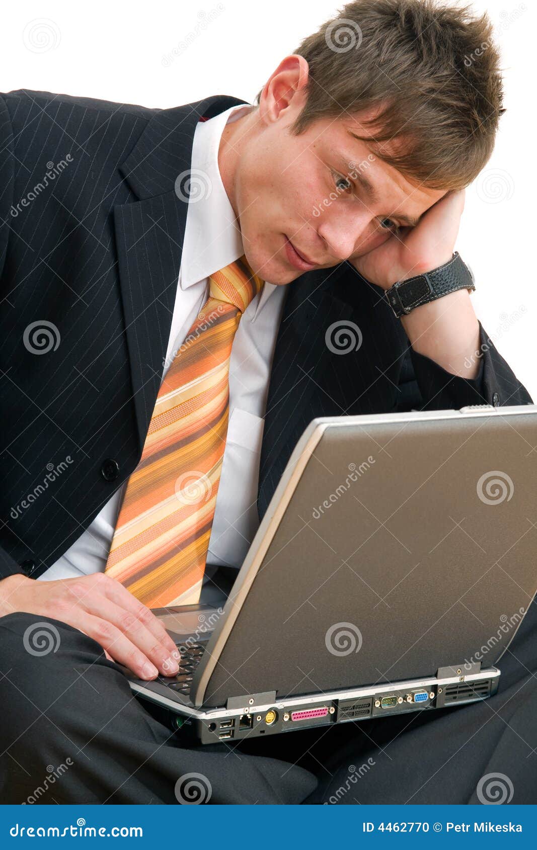 Unhappy businessman stock photo. Image of laptop, computer - 4462770