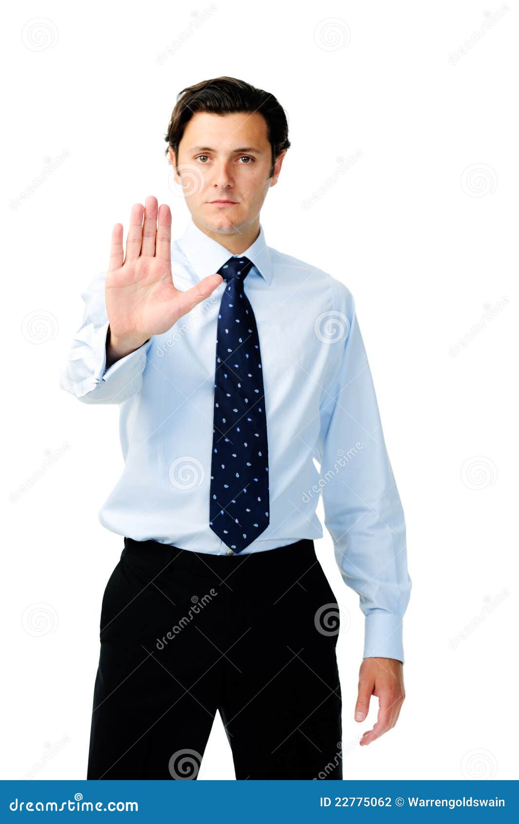 Unhappy Businessman Shows Stop! Stock Photo - Image of wait, gesture ...