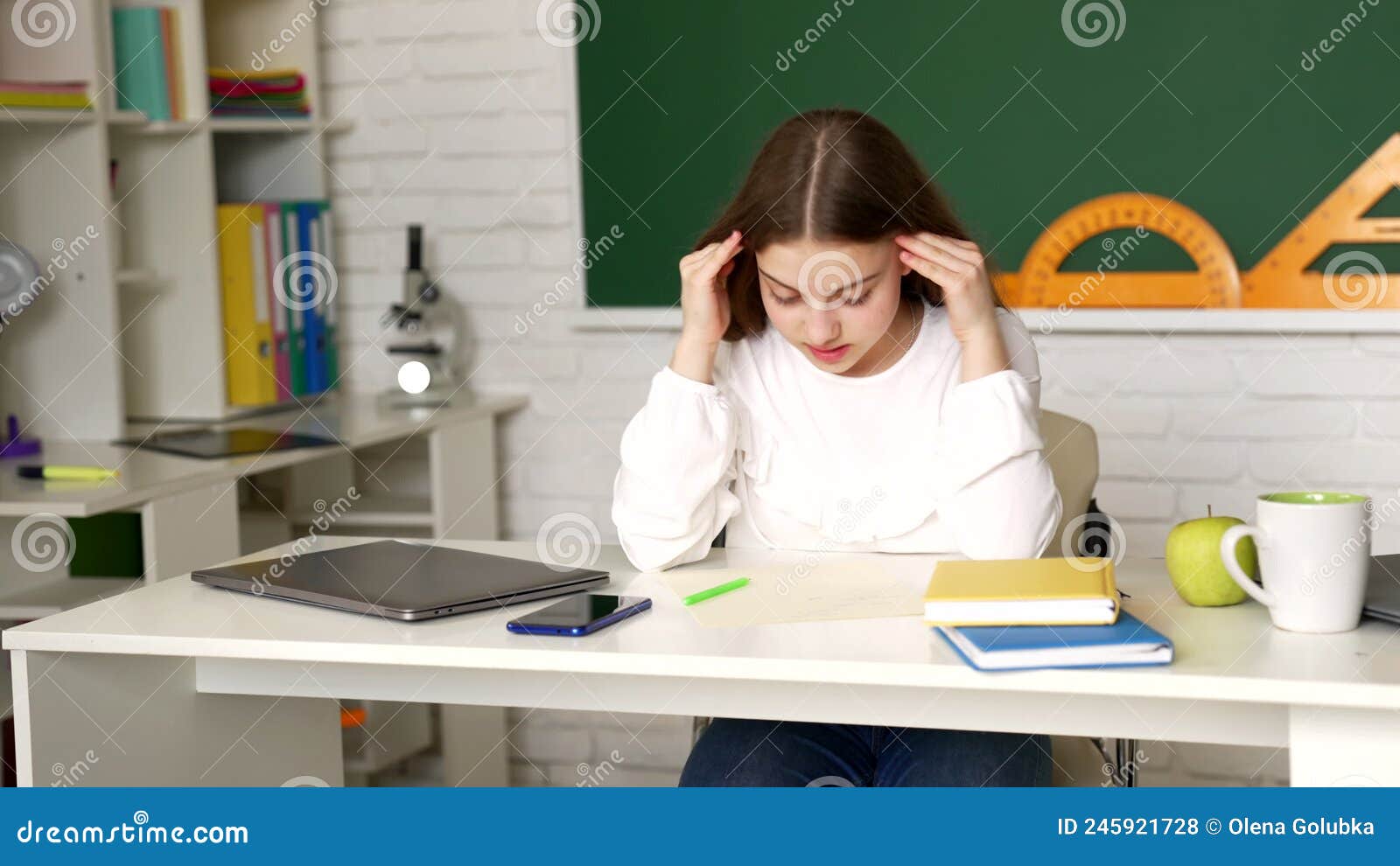 Unhappy Child Got Stressed Learning in Classroom, School Stress Stock ...