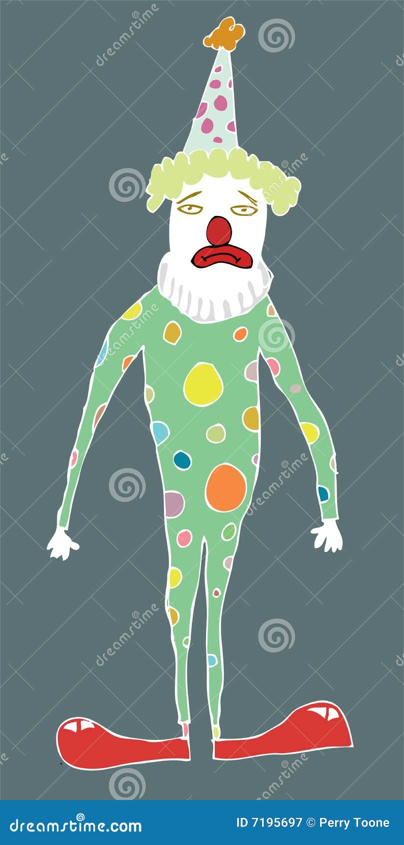 Sad Depressed Clown With Blue Hair Vector Illustration | CartoonDealer ...