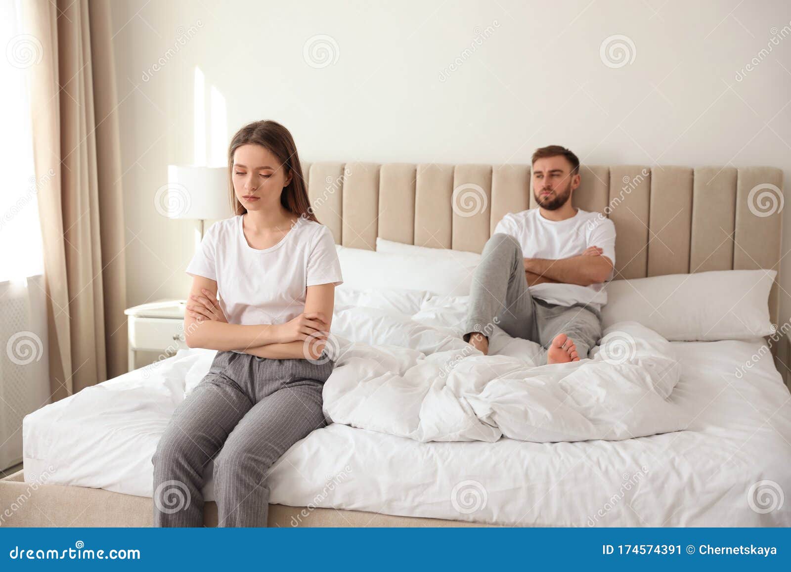 Unhappy Couple with Problems in Relationship on Bed Stock Image - Image ...