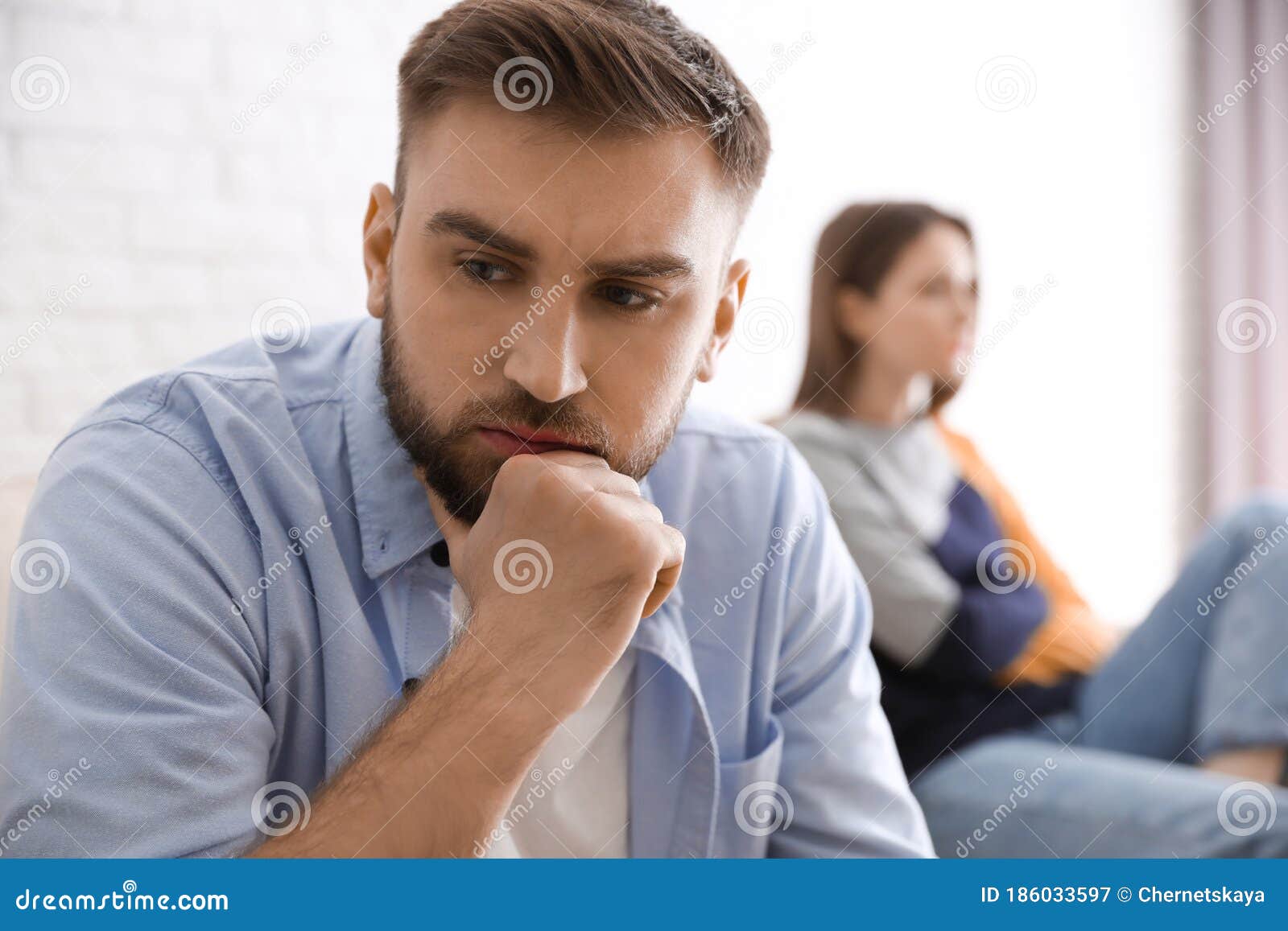 Unhappy Couple with Problems in Relationship, Focus on Man Stock Image ...