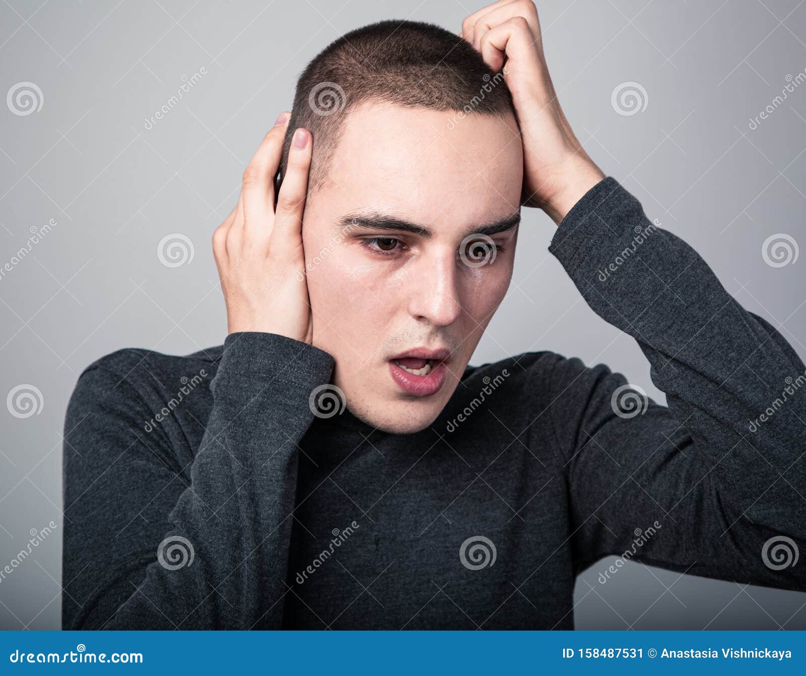 Unhappy Crying Man With Dropping Tears On The Face With Headache ...