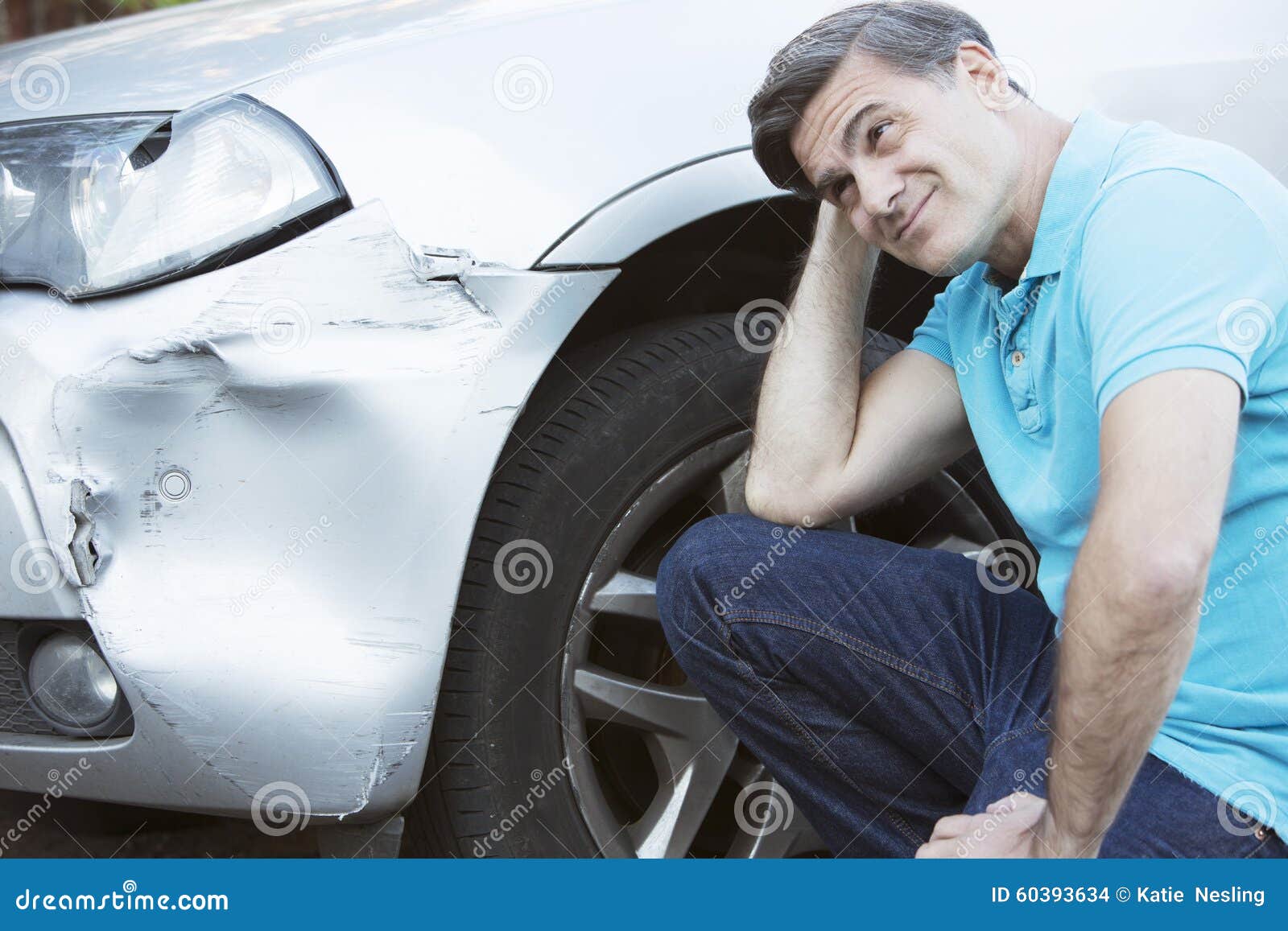 Unhappy Driver Inspecting Damage after Car Accident Stock Photo - Image ...