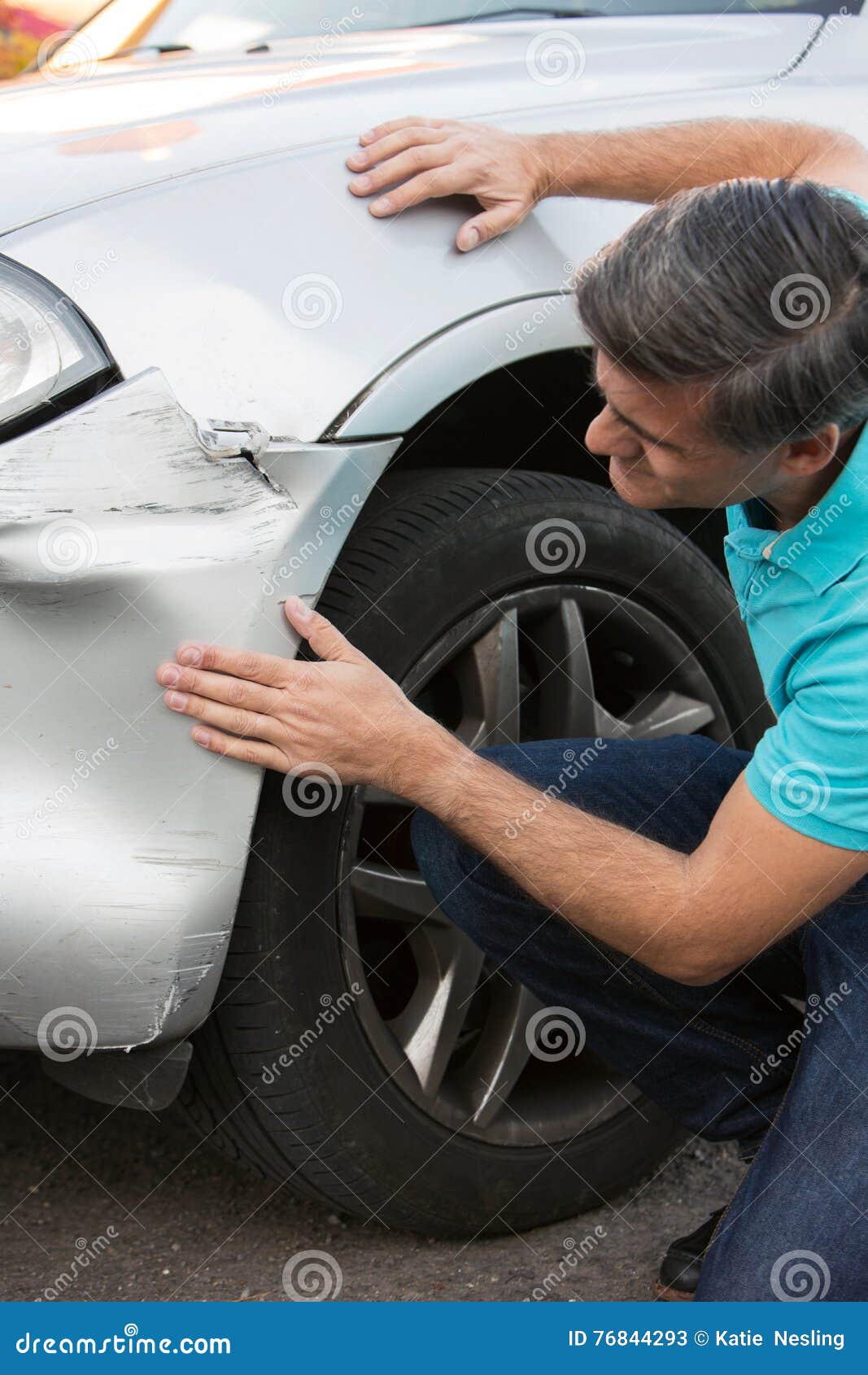 Unhappy Driver Inspecting Damage after Car Accident Stock Image - Image ...