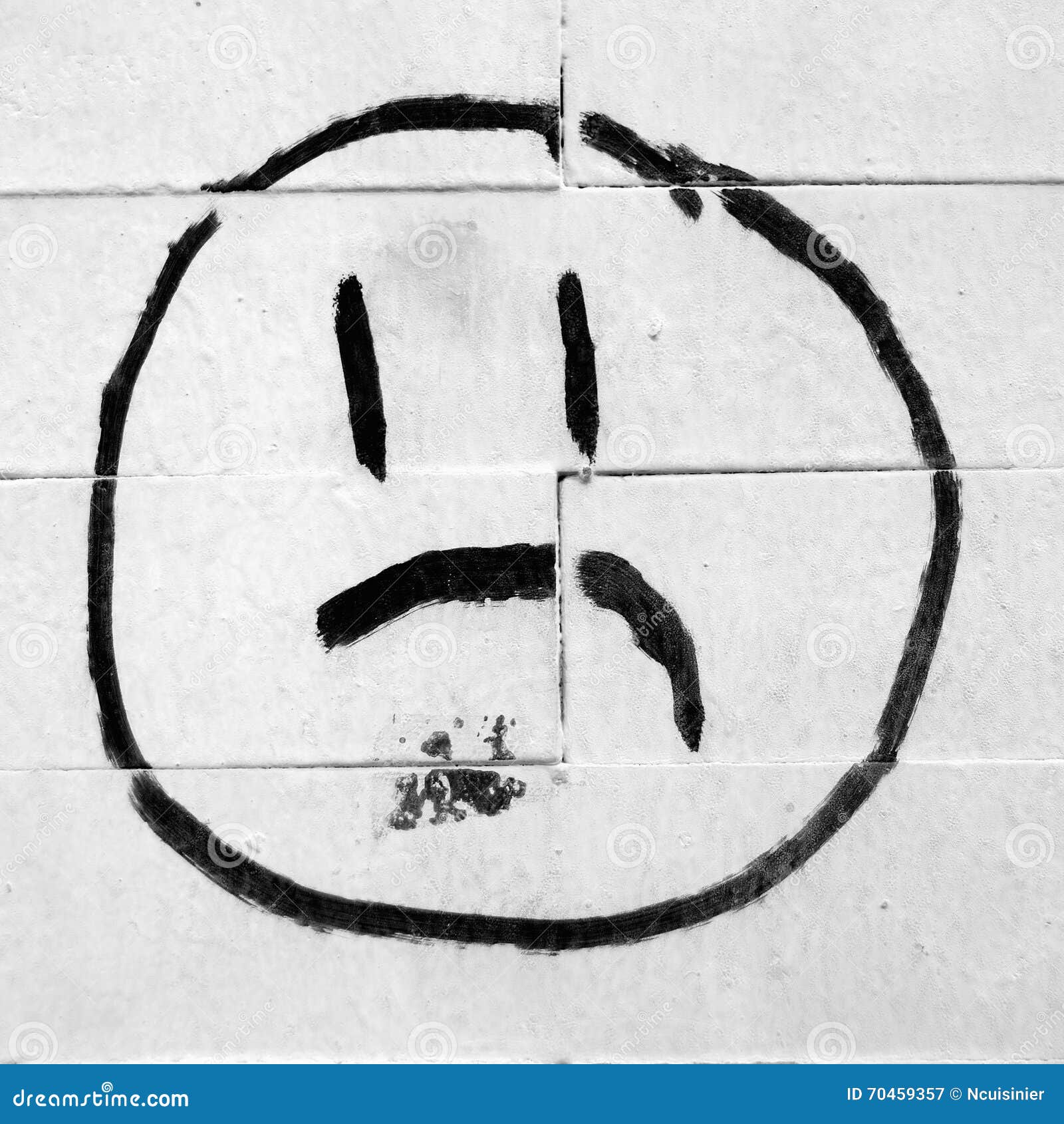 Unhappy Face Drawing on a Brick Wall Stock Image - Image of face ...