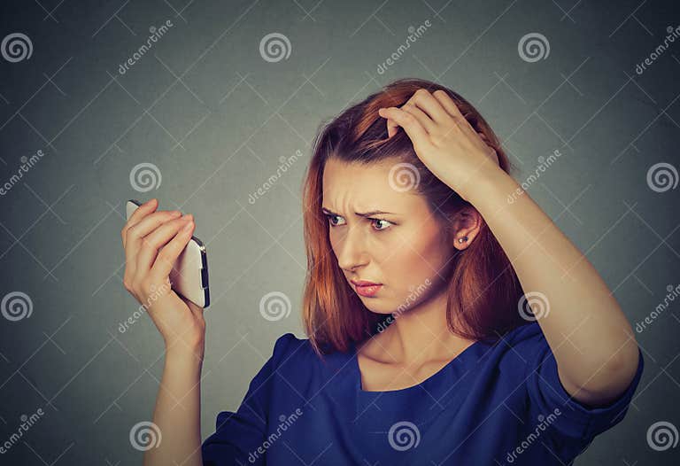 Unhappy Frustrated Upset Woman Surprised She Is Losing Hair Receding