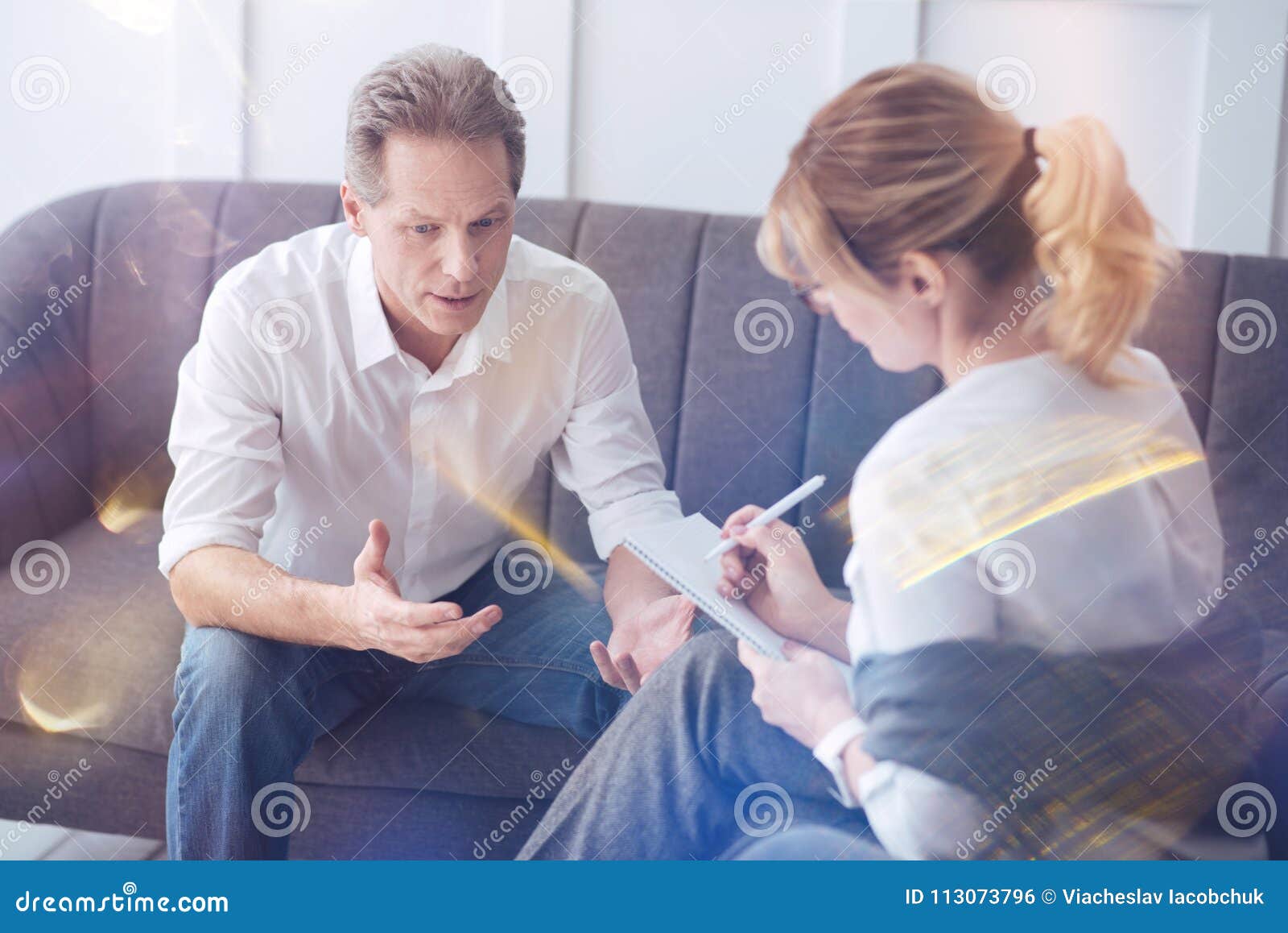 Unhappy Handsome Man Explaining His Problem Stock Photo - Image of ...