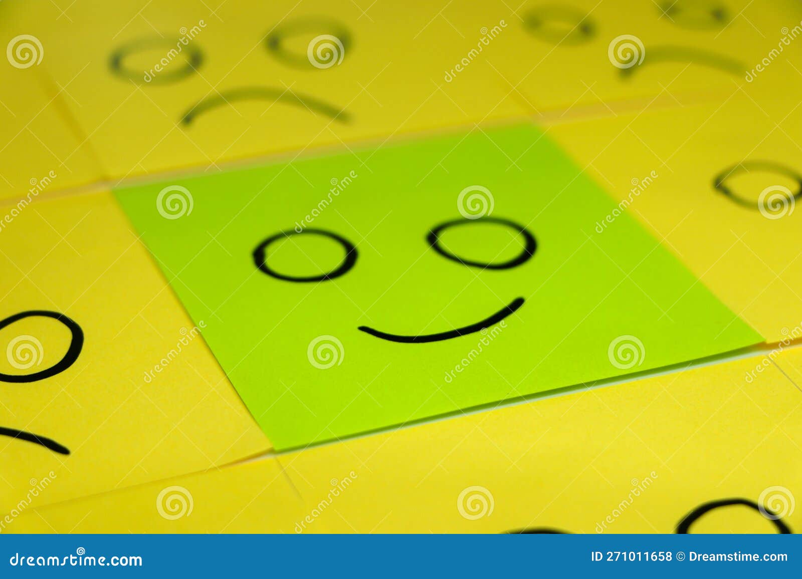 Unhappy and Happy Concept. Background of Green Sticky Notes Stock Photo ...