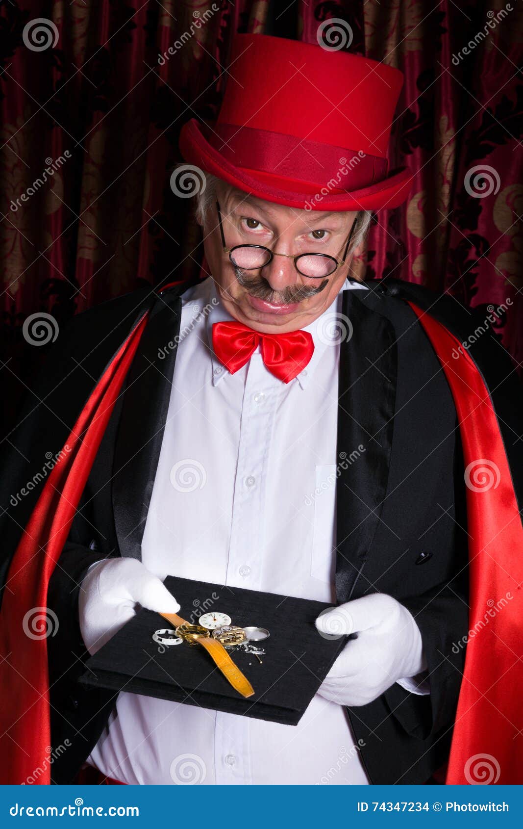 Unhappy Magician with Broken Watch Stock Photo - Image of circus, suit ...
