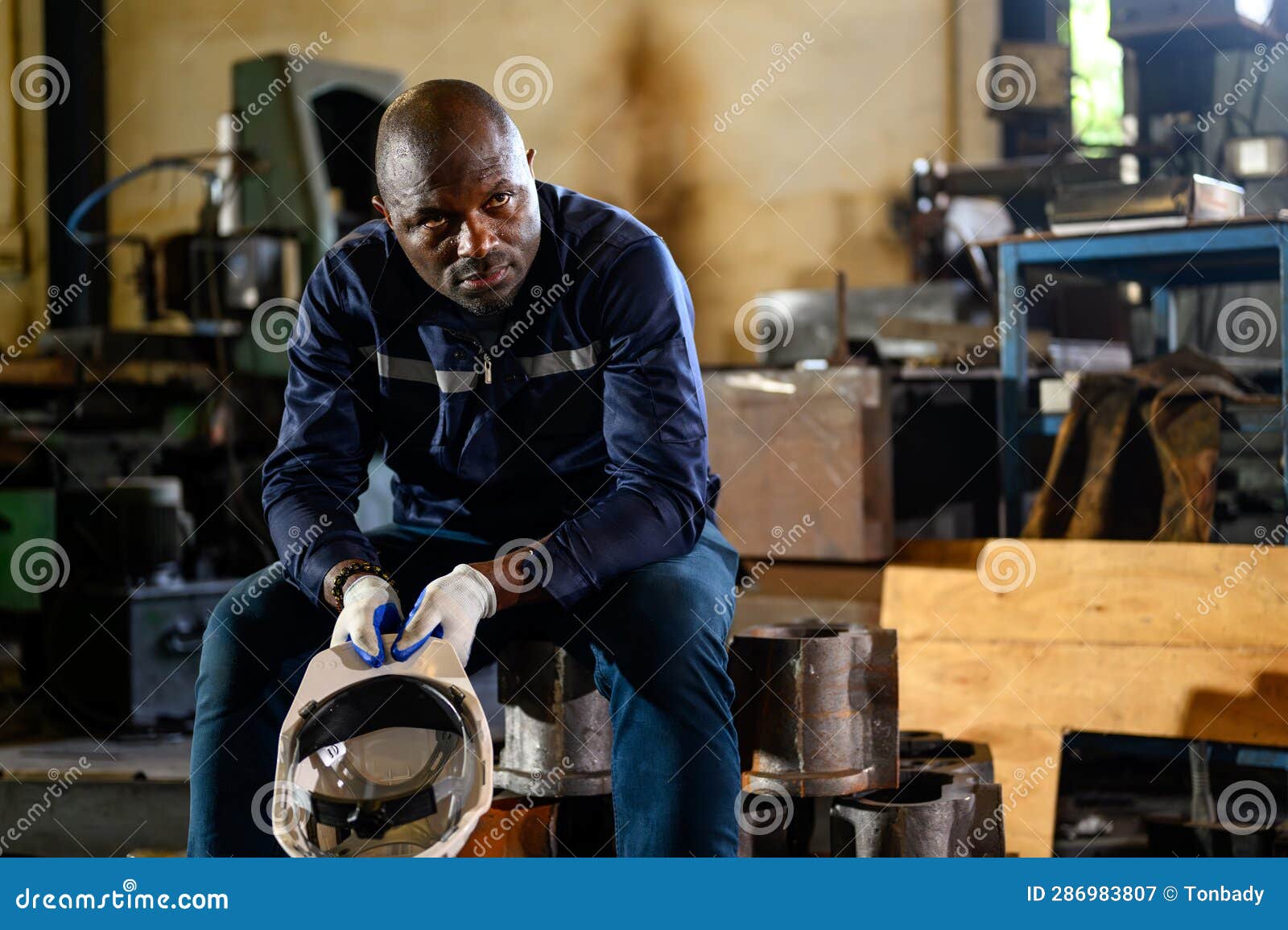 Unhappy Mechanical Engineer Man with Problem at Factory Stock Image ...