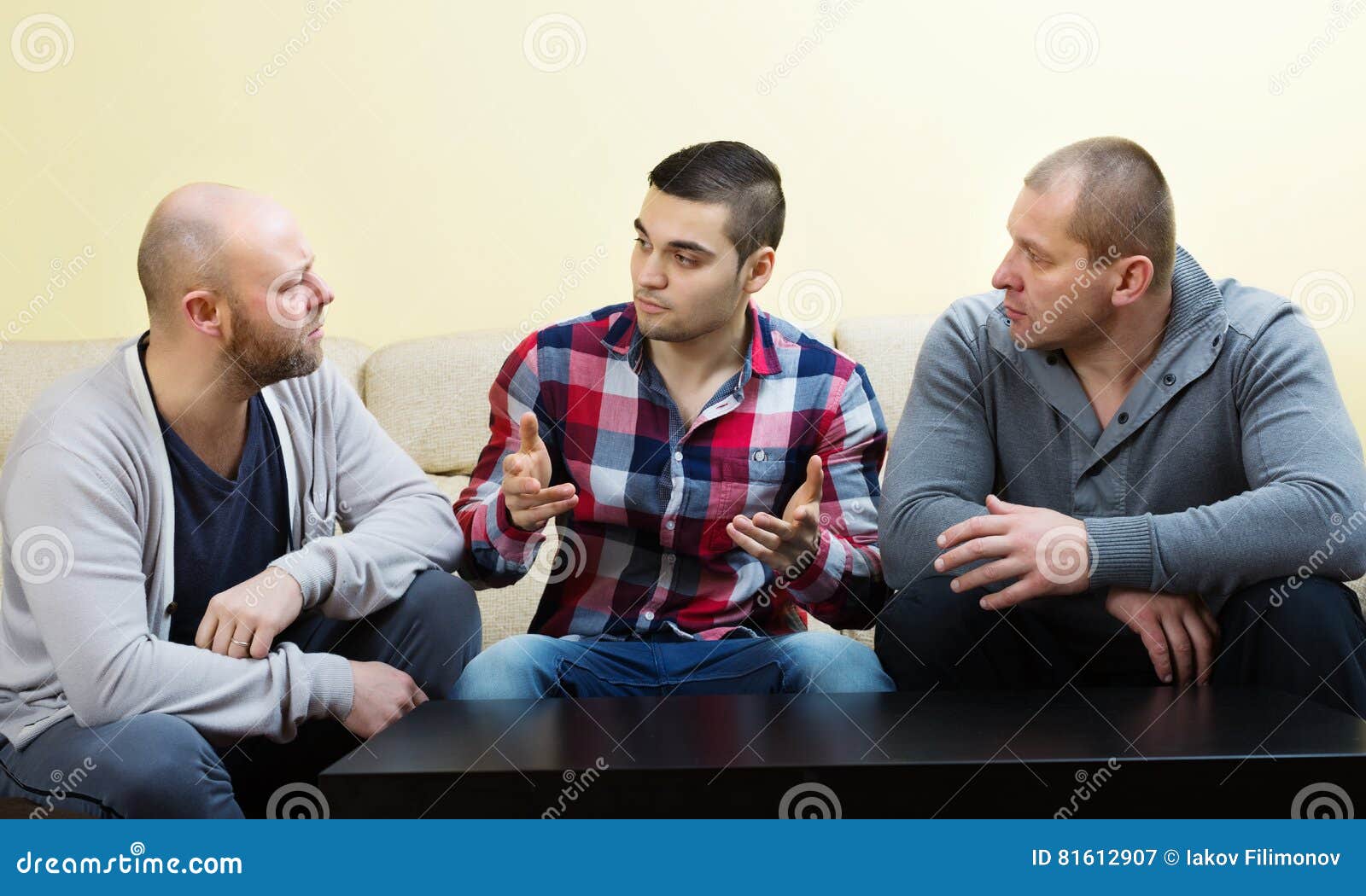 Unhappy Men Sharing the Problems Stock Image - Image of home, couch ...