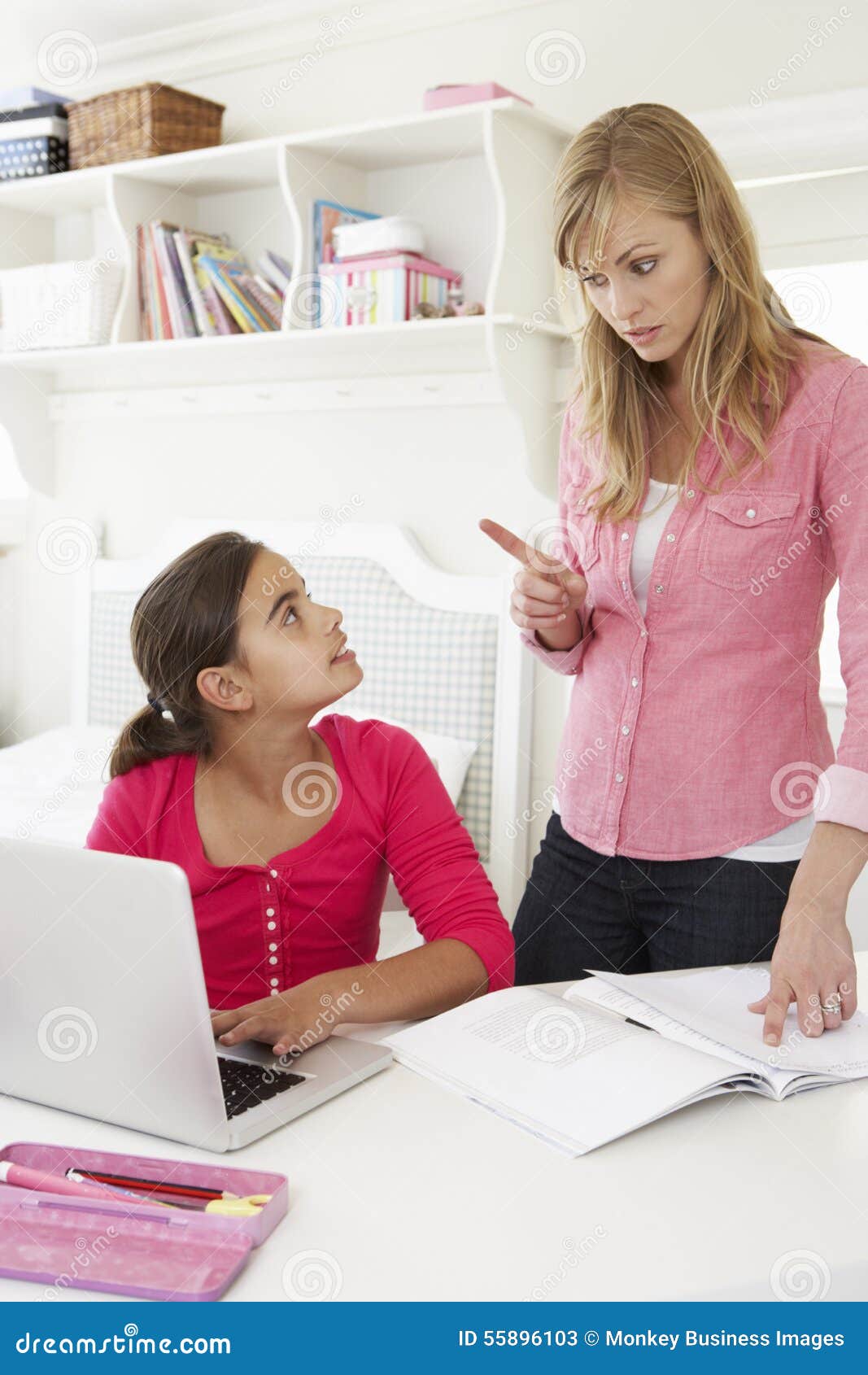 Unhappy Mother Telling Off Daughter for Not Doing Homework Stock Image ...