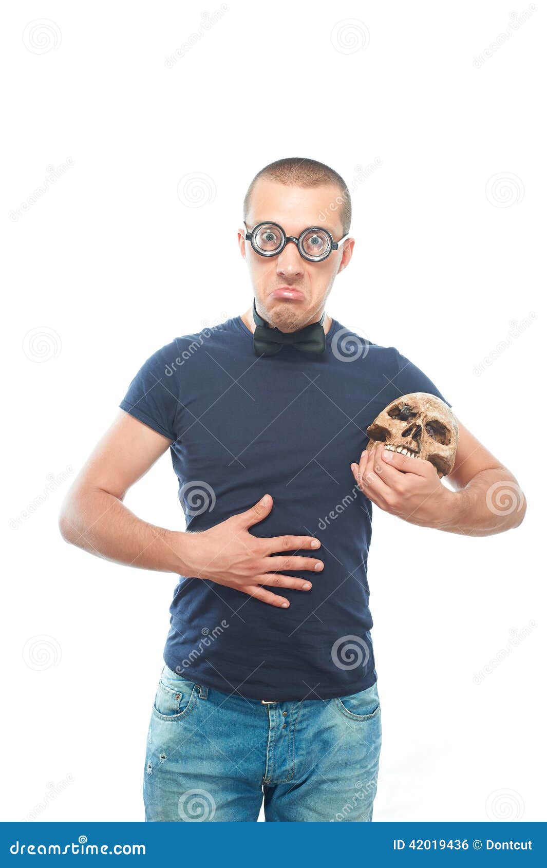 Unhappy nerd and skull stock photo. Image of glasses - 42019436