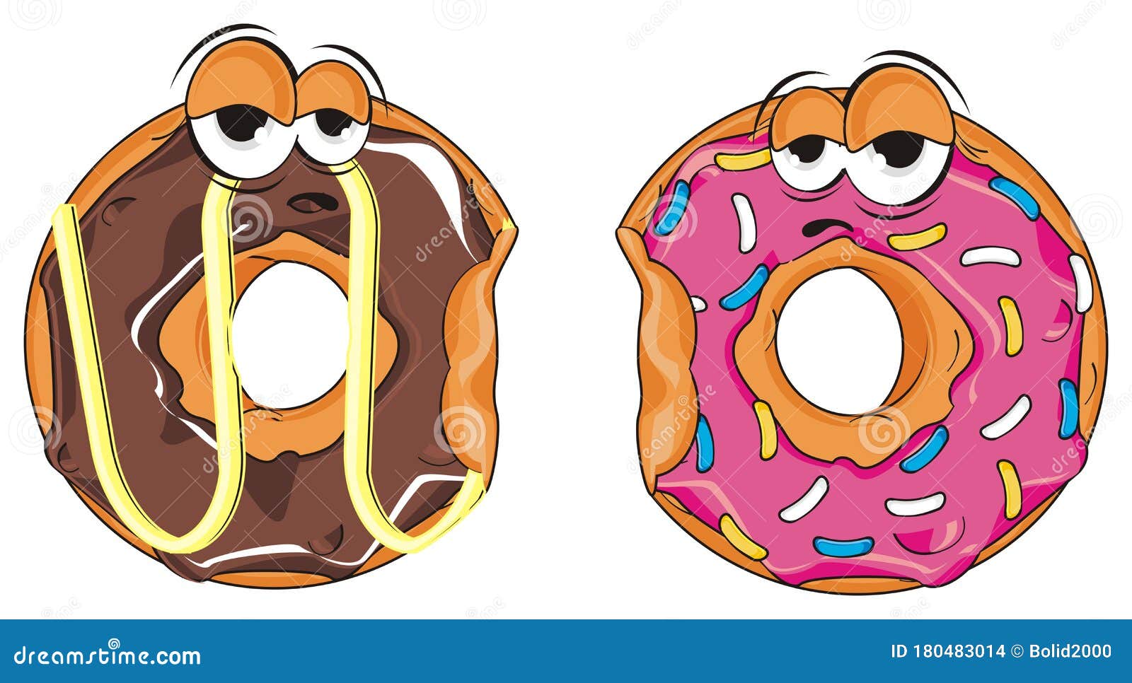 Pair of sad donuts stock illustration. Illustration of calories - 180483014