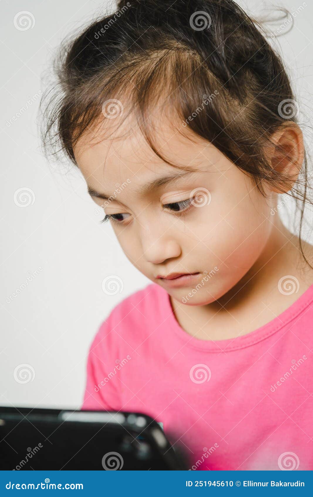 Unhappy and Sad Child Little Girl Using Tablet Computer Stock Photo ...