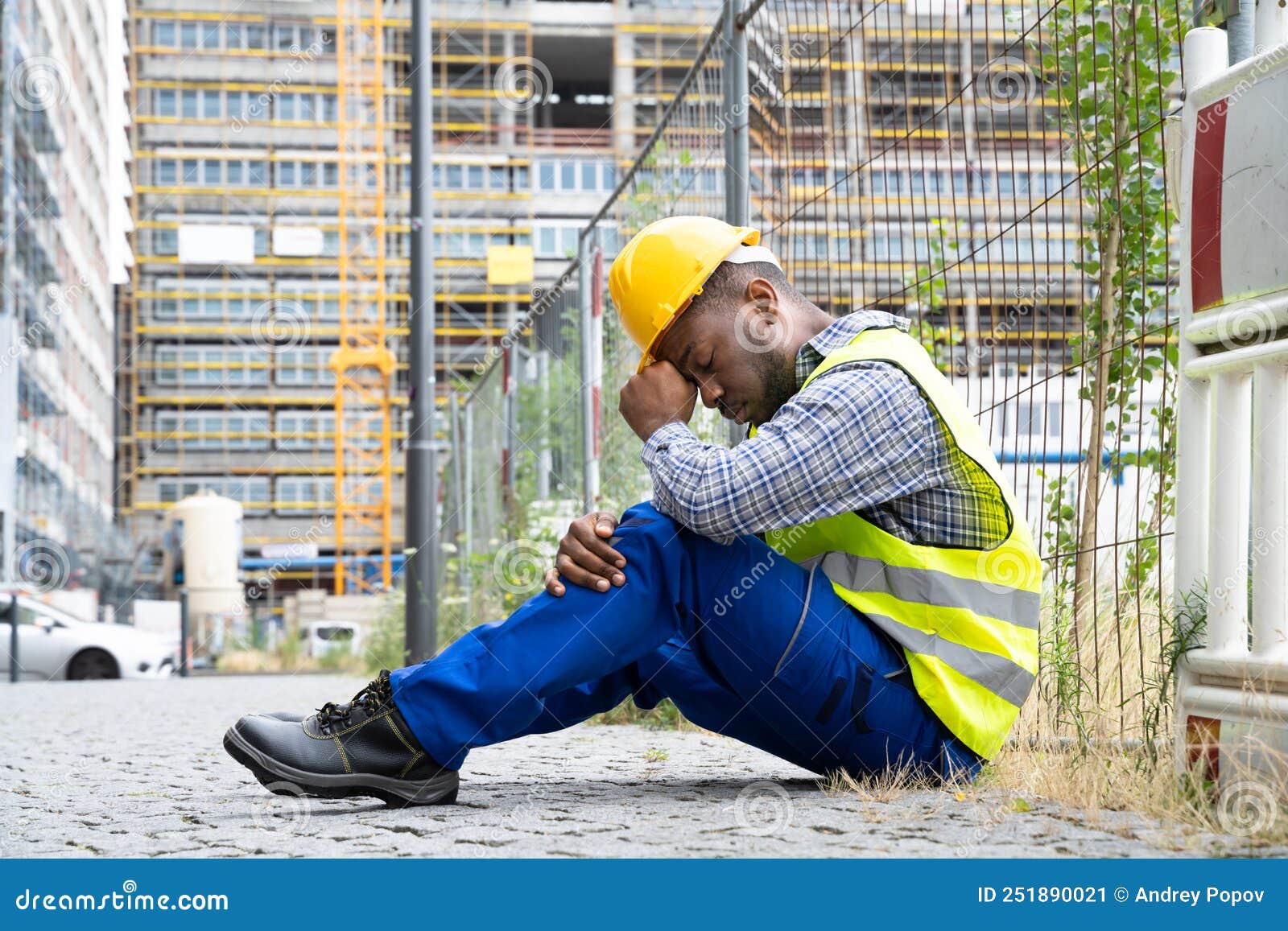 Unhappy Sad Construction Worker Stock Image - Image of depressed, black ...