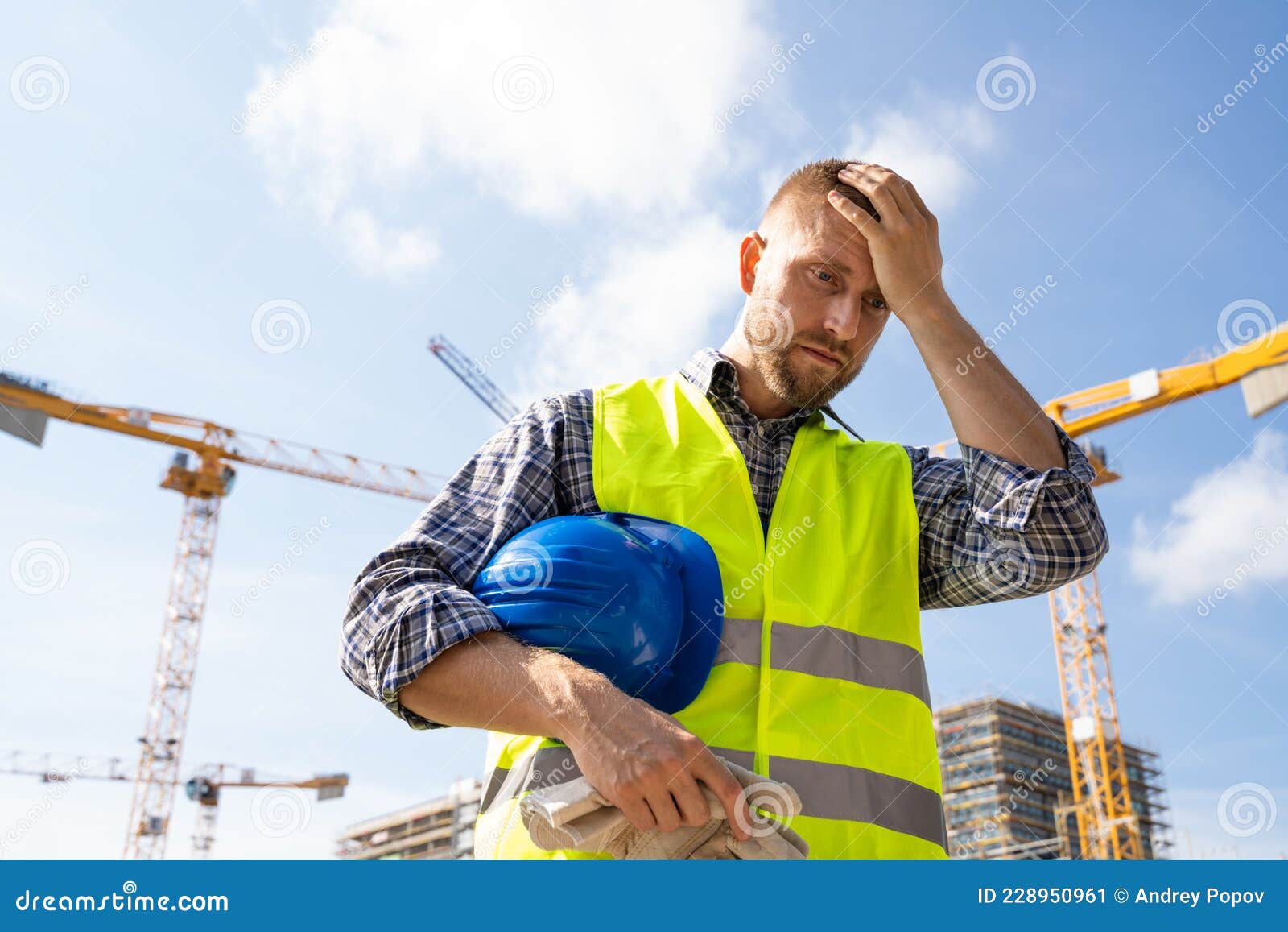 Unhappy Sad Construction Worker Stock Image - Image of hardhat ...