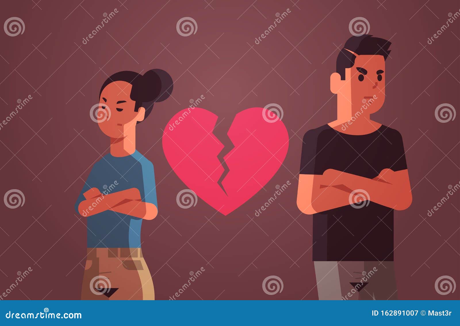 Unhappy Sad Couple With Broken Heart In Depression Having Relationship