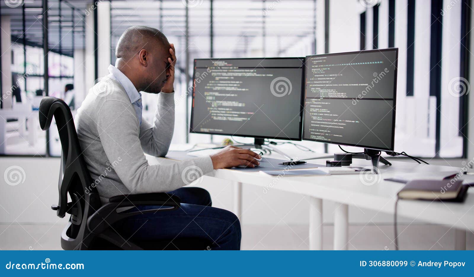 Unhappy Sad Developer Programmer Man In Stress Coding Software Stock Image Image Of Coder