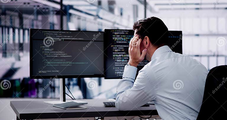 Unhappy Sad Developer Programmer Man in Stress Coding Software Stock ... Unhappy Sad Developer Programmer Man in Stress Coding Software Stock ...
