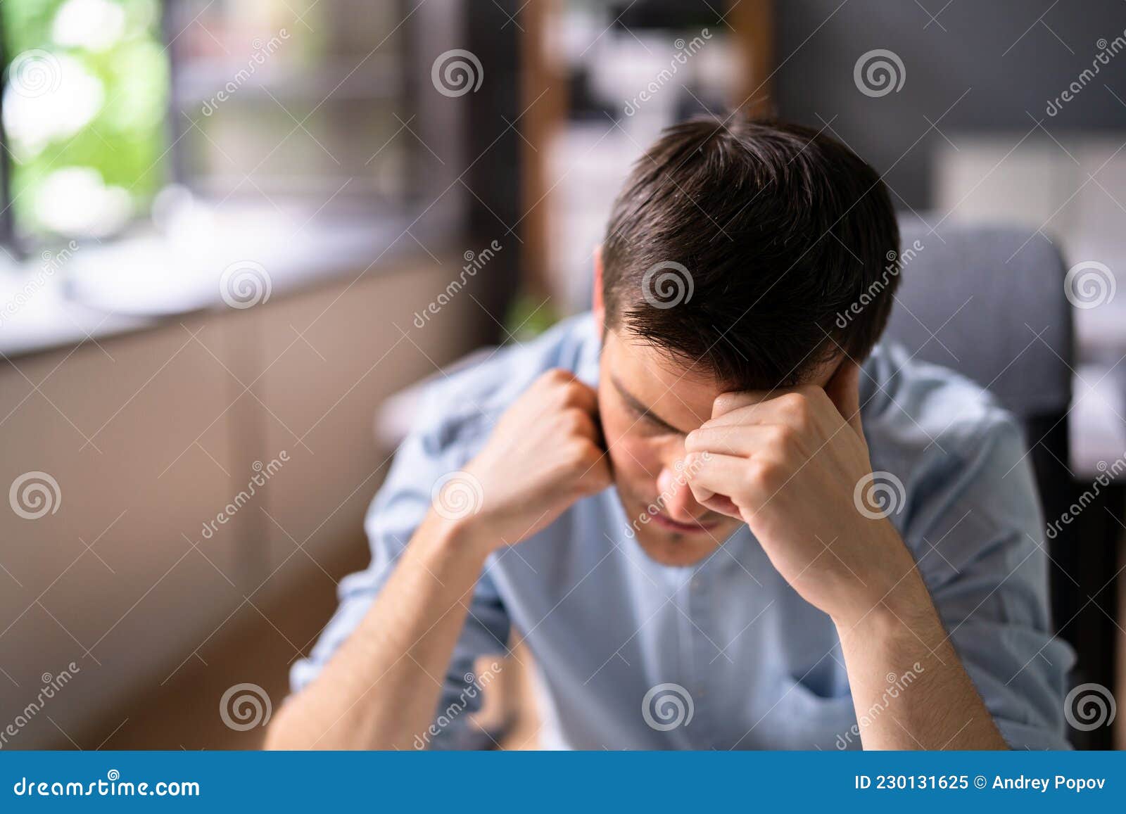 Unhappy Sad Man with Migraine Using Computer Stock Image - Image of ...