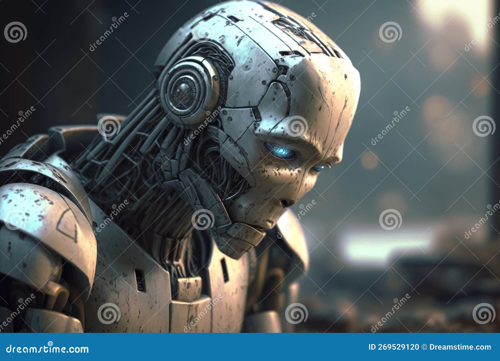 Unhappy Sad Robot. Generative AI Stock Illustration - Illustration of ...