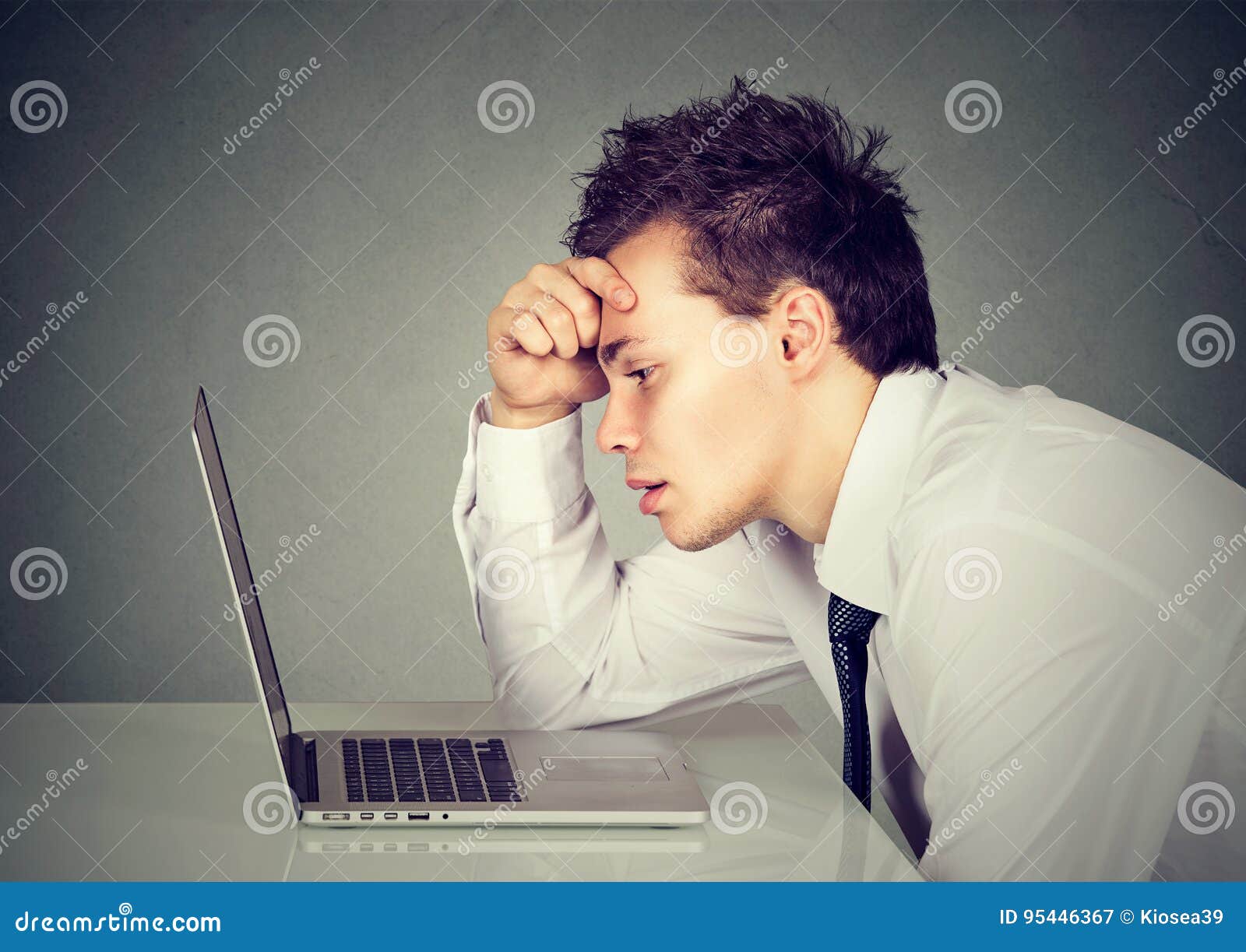 Unhappy Stressed Sad Man Sitting at Desk in Front of His Laptop Stock ...