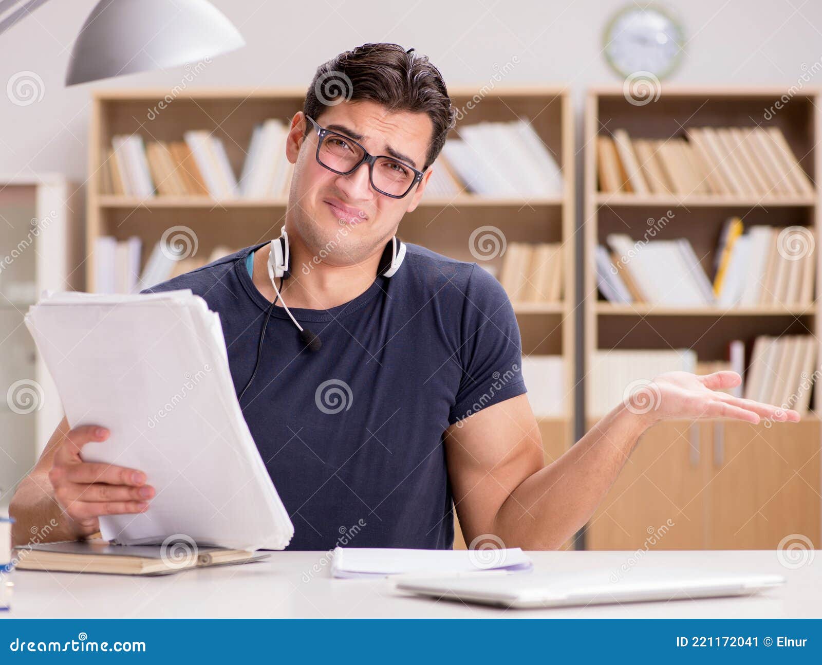 Unhappy Student with Too Much To Study Stock Image - Image of stressed ...