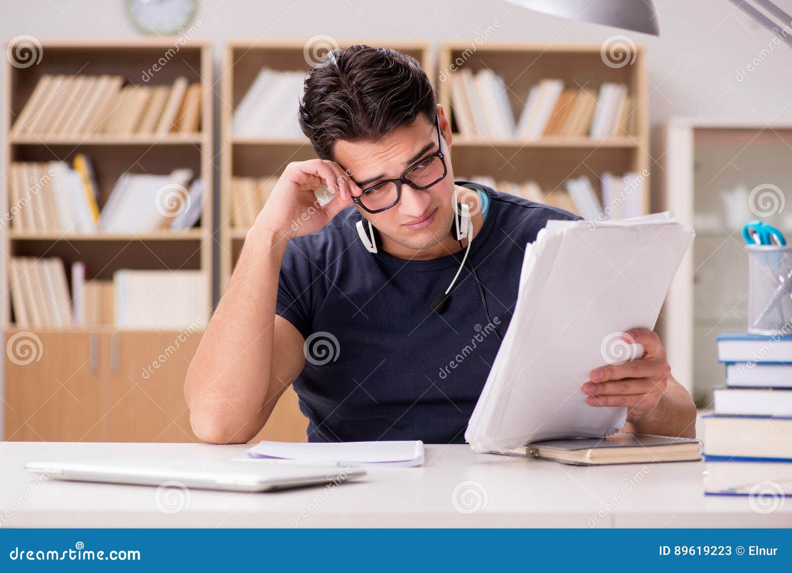 The Unhappy Student with Too Much To Study Stock Image - Image of ...