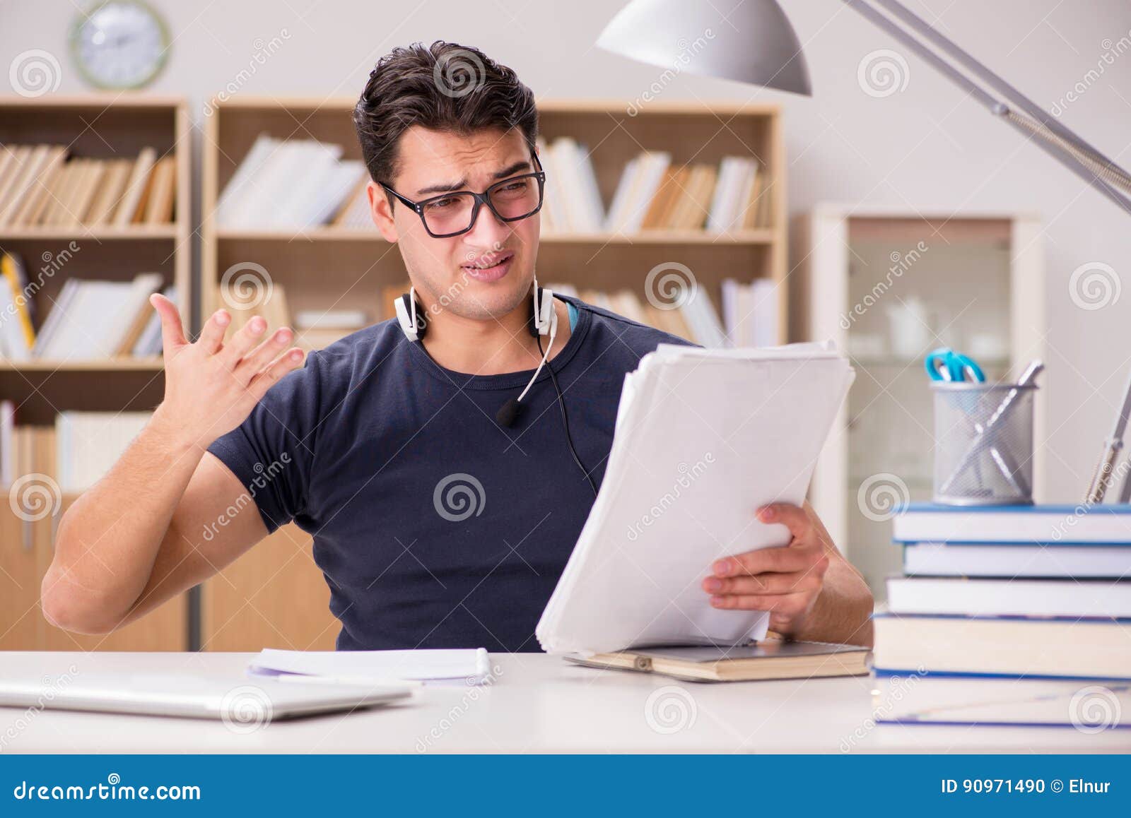 The Unhappy Student with Too Much To Study Stock Photo - Image of ...