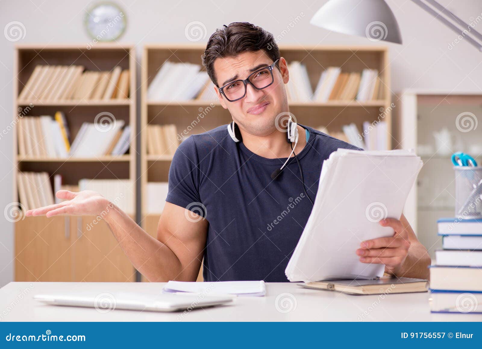 The Unhappy Student with Too Much To Study Stock Image - Image of ...