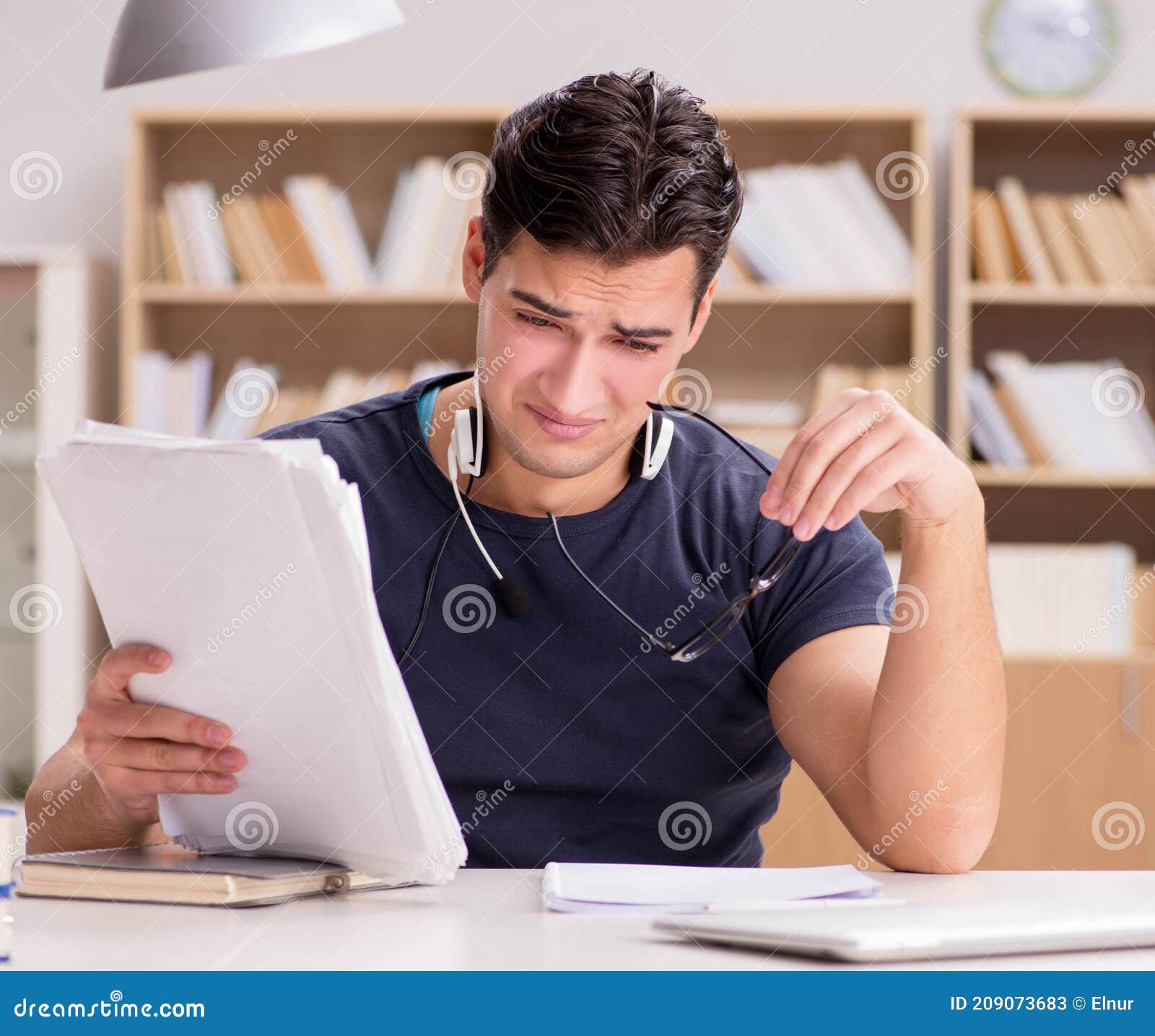 Unhappy Student with Too Much To Study Stock Image - Image of male ...