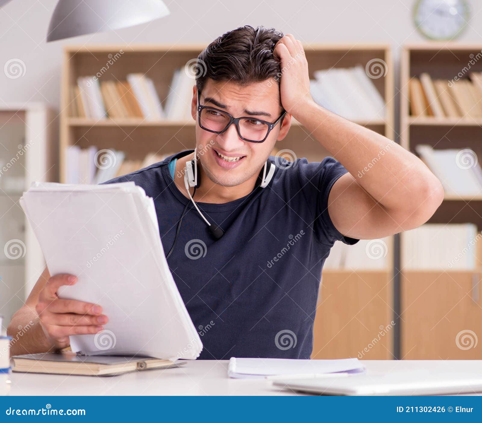 Unhappy Student with Too Much To Study Stock Photo - Image of school ...