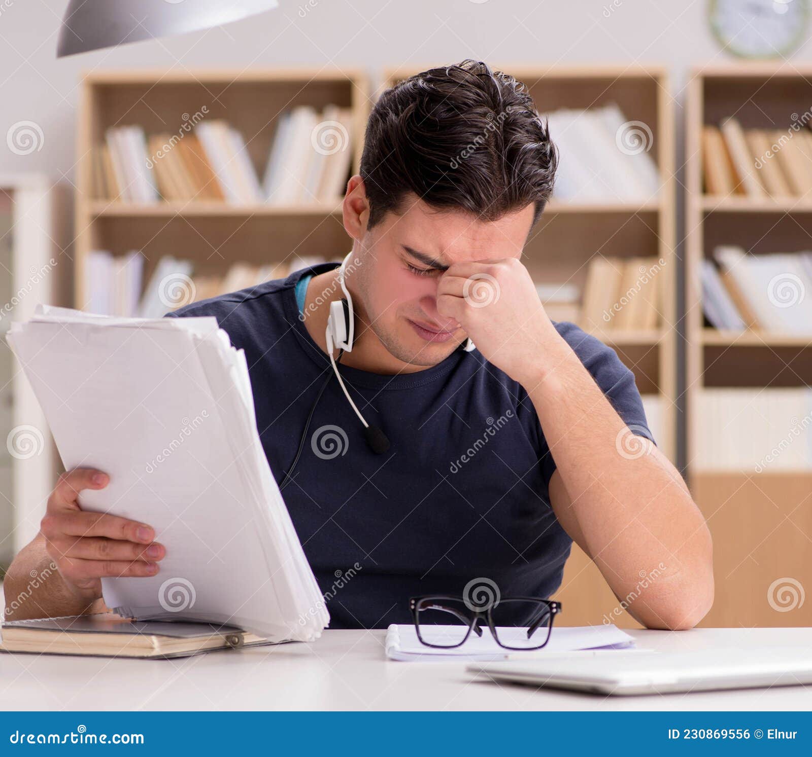 Unhappy Student with Too Much To Study Stock Photo - Image of stress ...