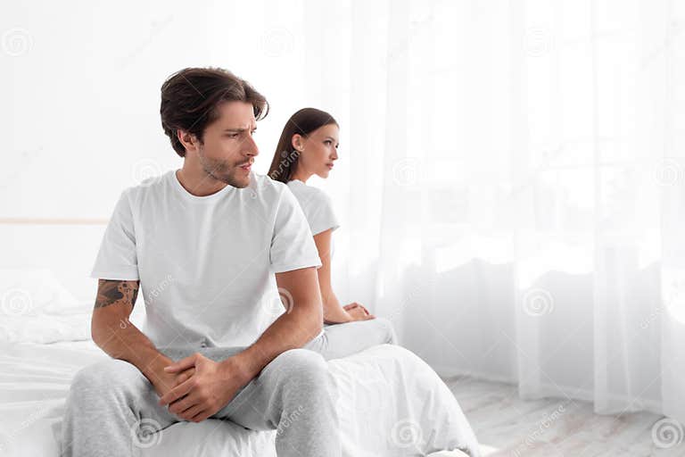 Unhappy Upset Offended Caucasian Millennial Husband Ignores Wife
