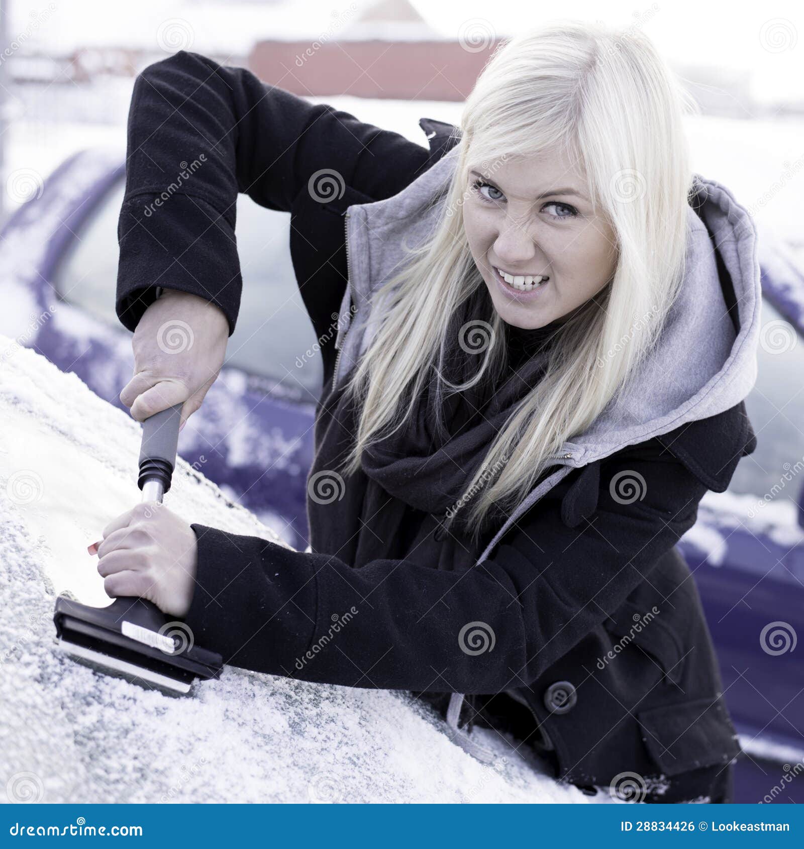 Unhappy woman scraping ice stock photo. Image of dealership - 28834426