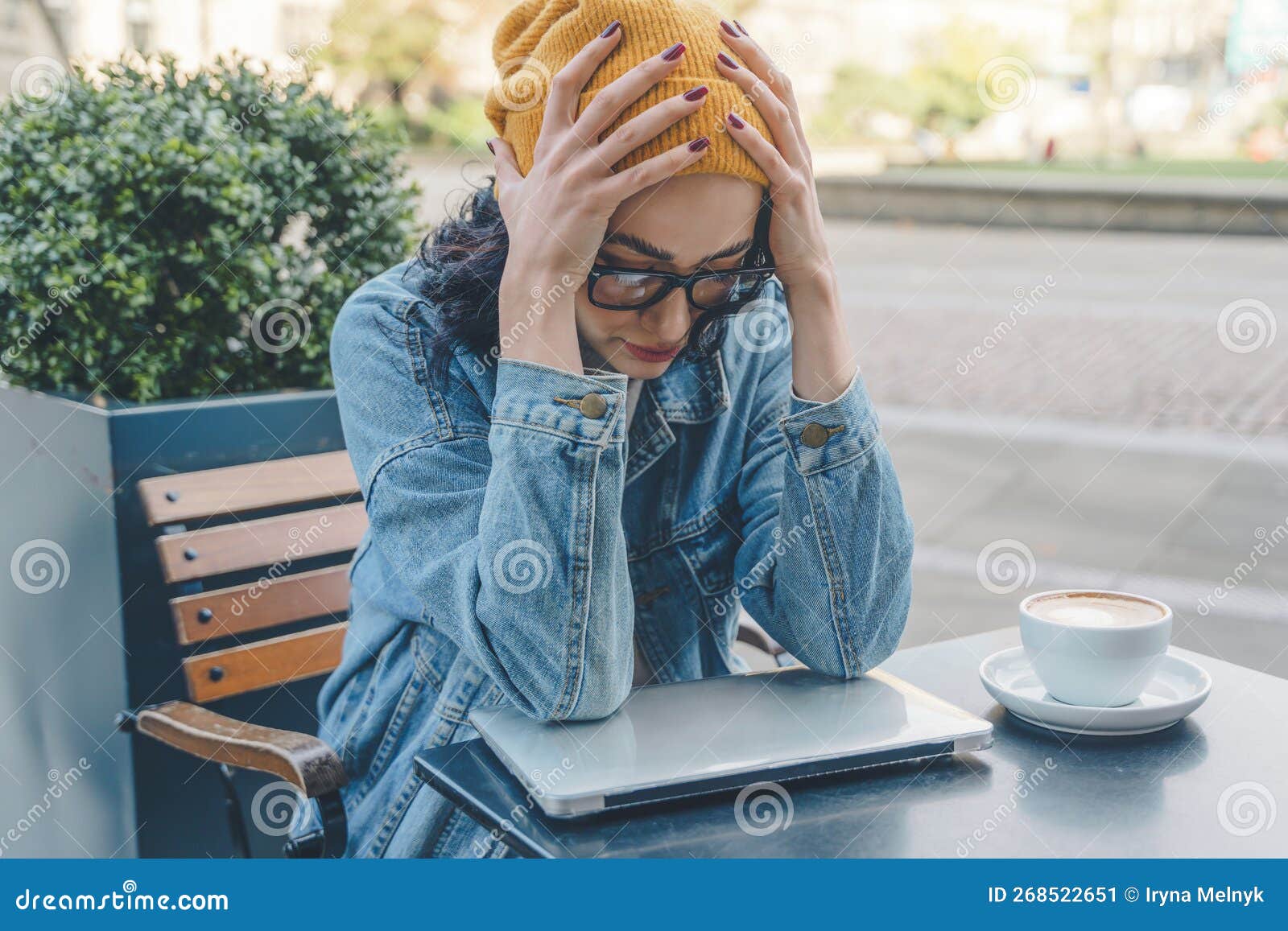 Unhappy Woman Student E Learning Distance Training Course Study Working ...