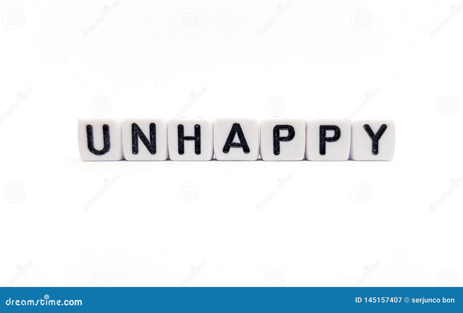 Unhappy Word Built with White Cubes and Black Letters on White ...