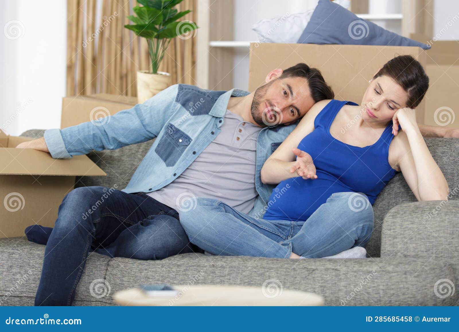 Unhappy Young Moving Houses Stock Photo - Image of homeowner, tablet ...