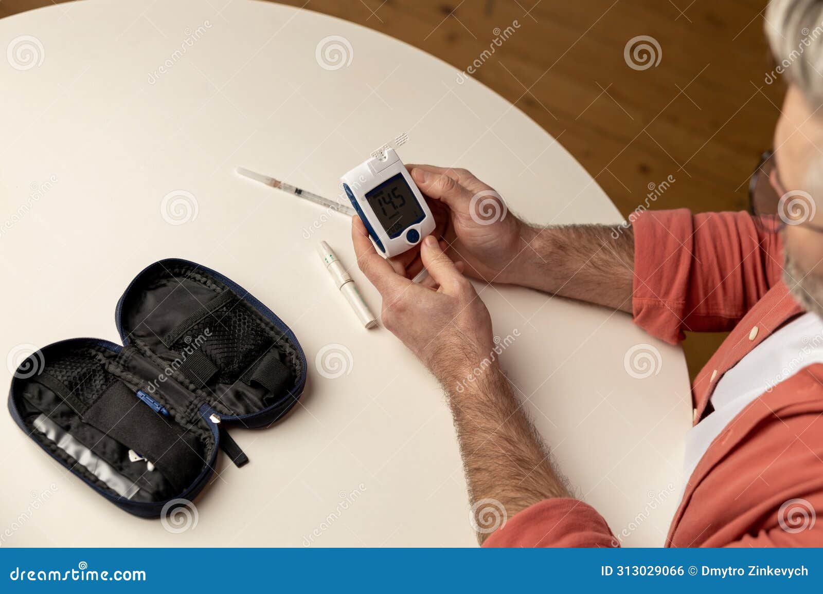 Unhealthy Diabetic Man Checking Level of Sugar in Blood with Glucometer ...
